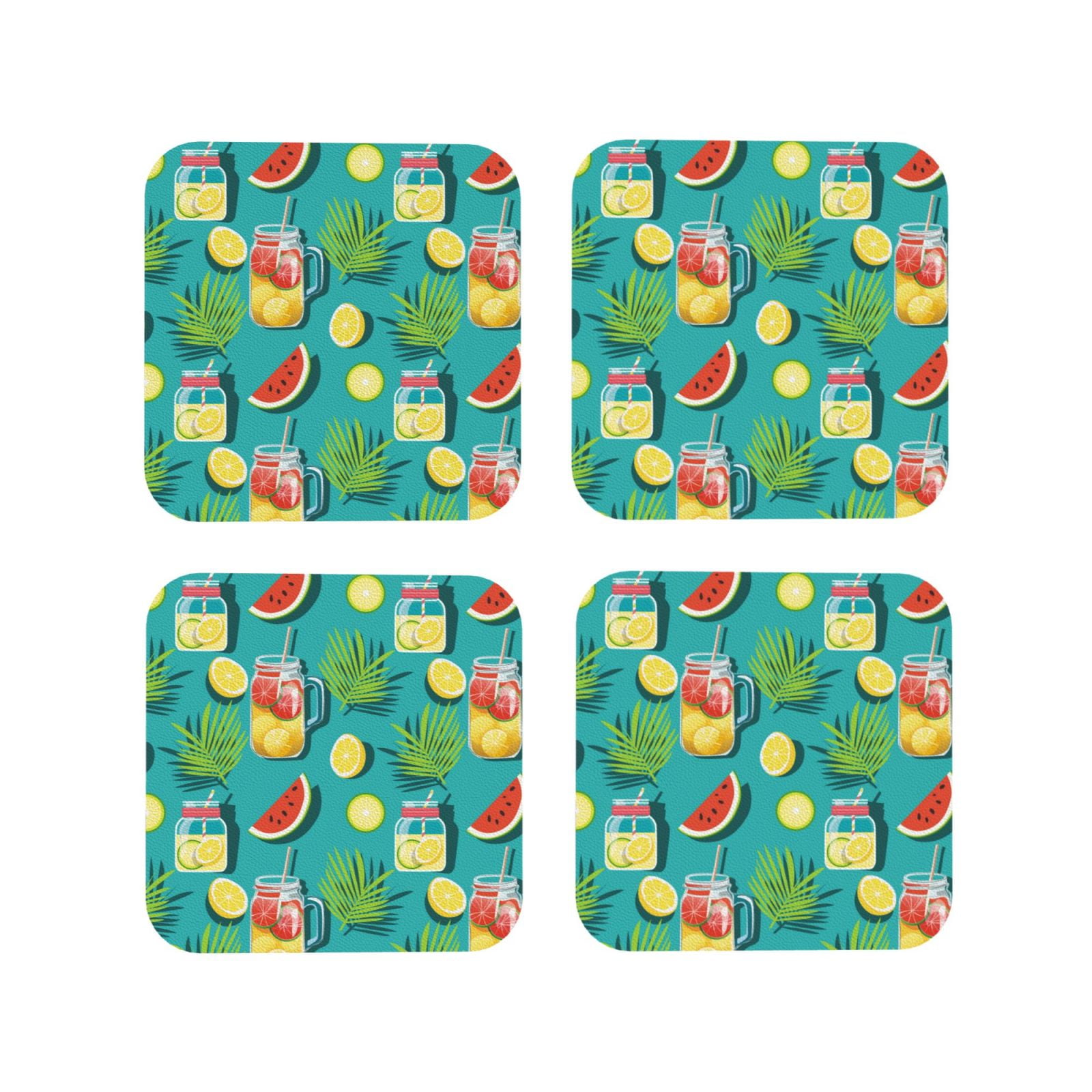 Drink Coasters, cartoon Lemon juice -PVC Leather Coasters Sets of 4 for ...