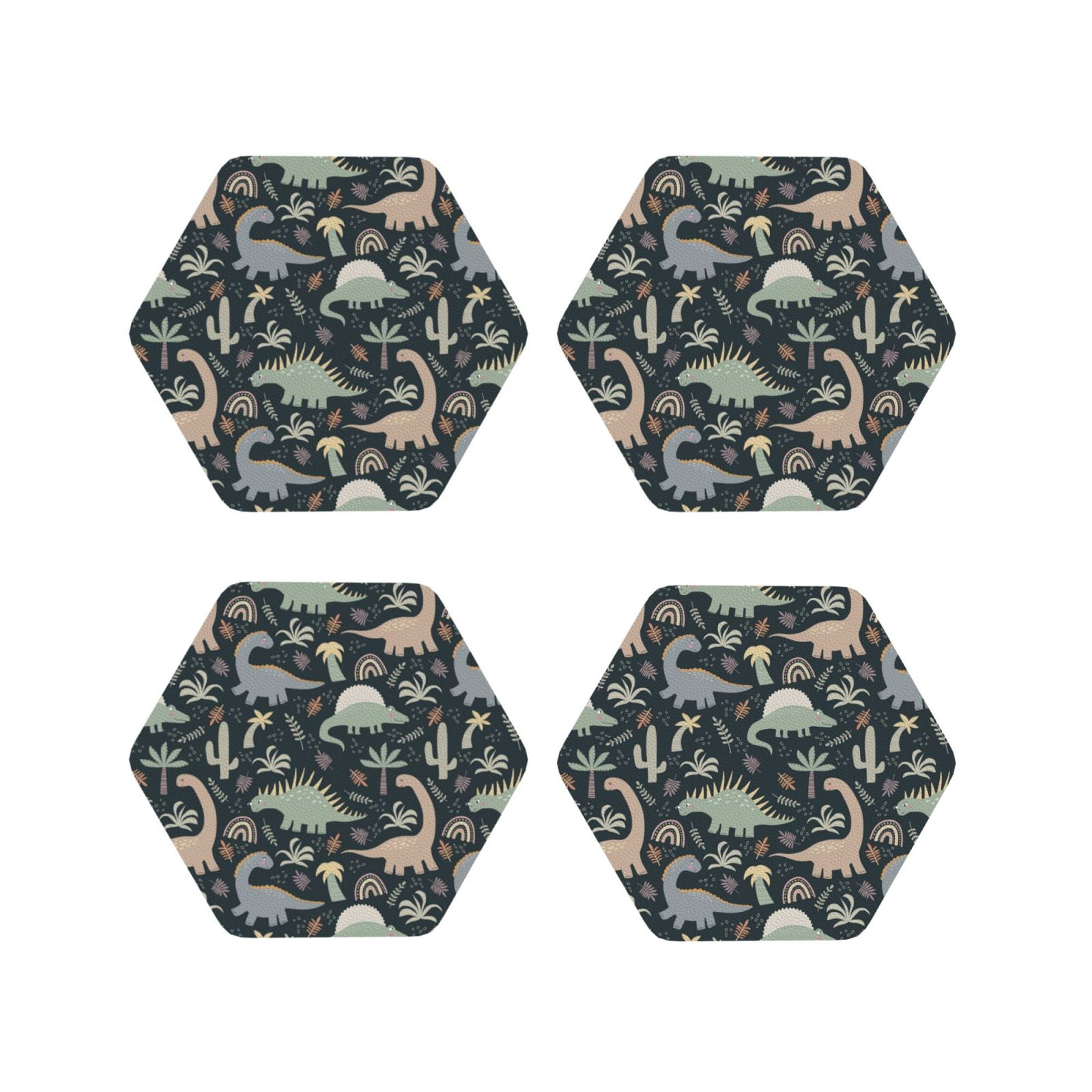 Drink Coasters, cartoon cute Dinosaur print -PVC Leather Coasters Sets ...