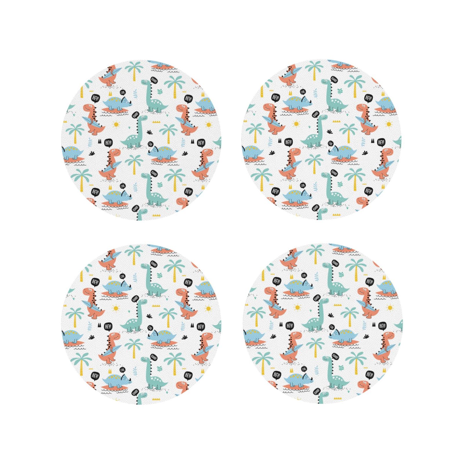 Drink Coasters, cartoon cute dinosaur -PVC Leather Coasters Sets of 4 ...