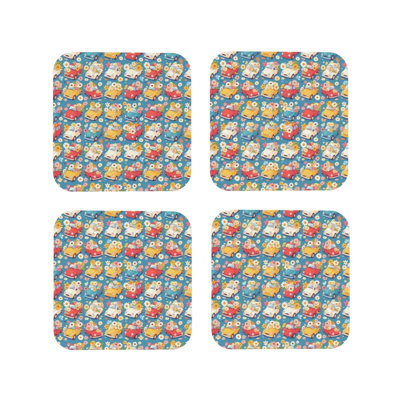 Drink Coasters, colorful SUV daisy flower -PVC Leather Coasters Sets of ...
