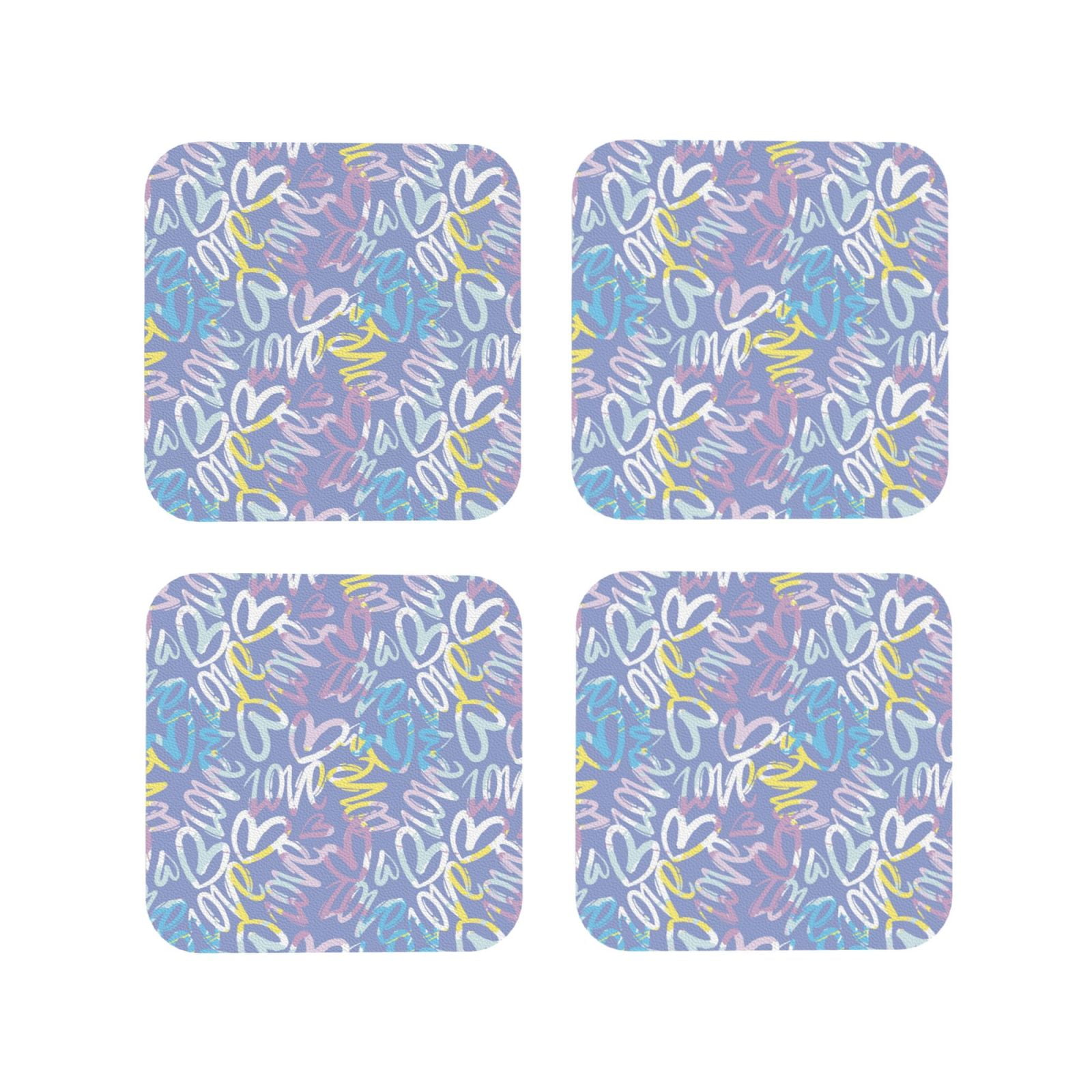 Drink Coasters, colourful Abstract doodle pattern -PVC Leather Coasters ...
