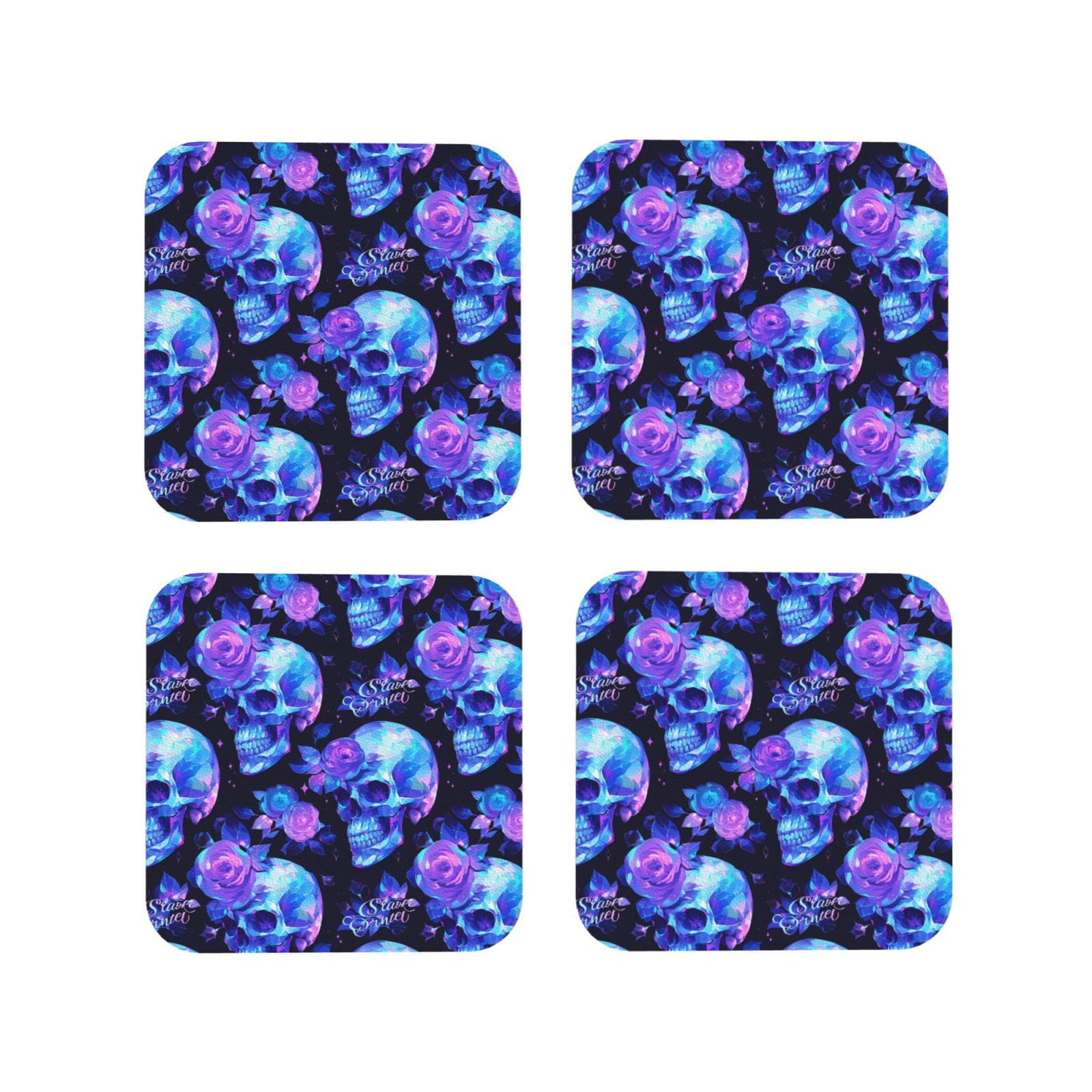 Drink Coasters, cool crystal Skull flower -PVC Leather Coasters Sets of ...