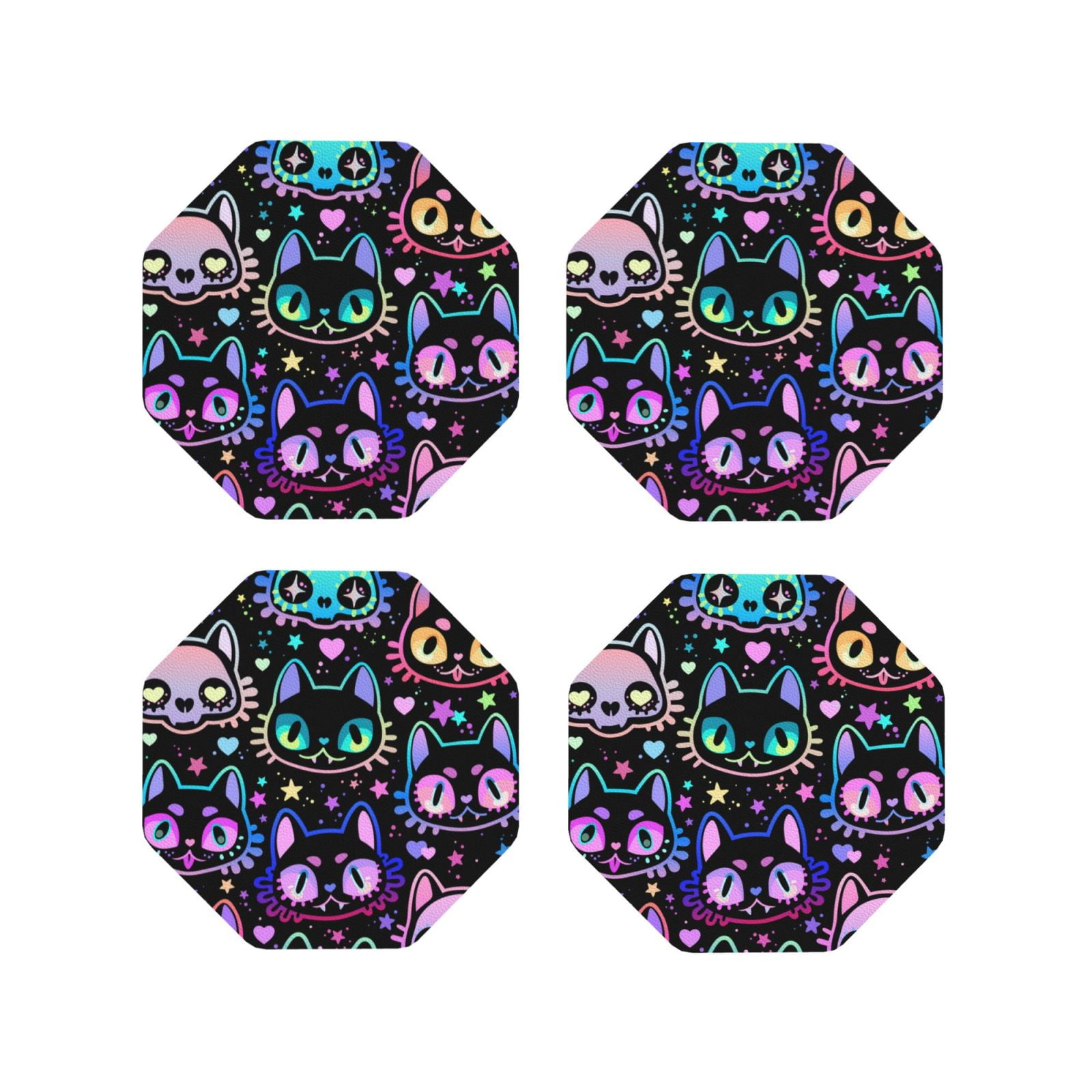 Drink Coasters, cute cat A -PVC Leather Coasters Sets of 4 for Tabletop ...