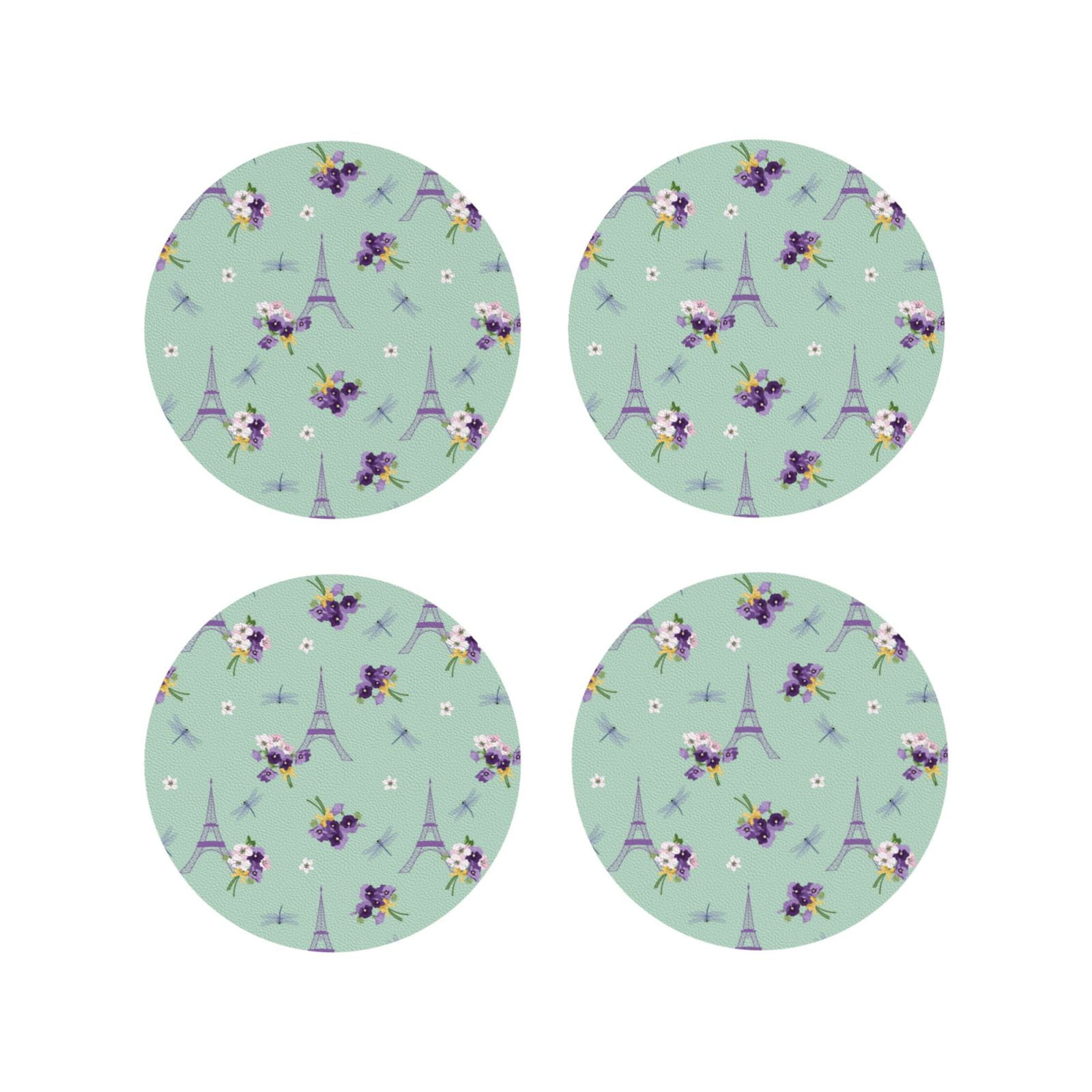 Drink Coasters, dragonfly Tower flower -PVC Leather Coasters Sets of 4 ...