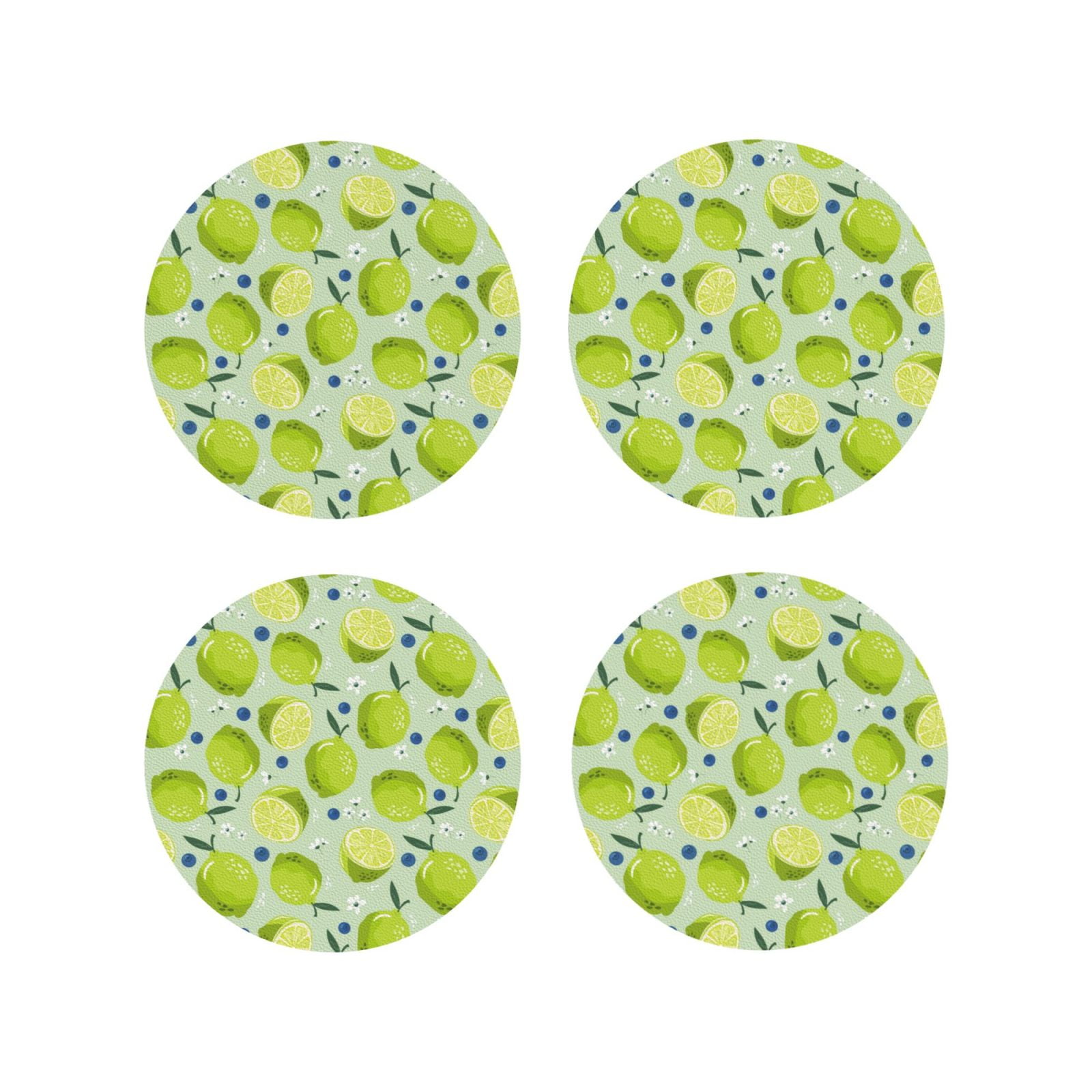 Drink Coasters, green Lemon blueberry -PVC Leather Coasters Sets of 4 ...