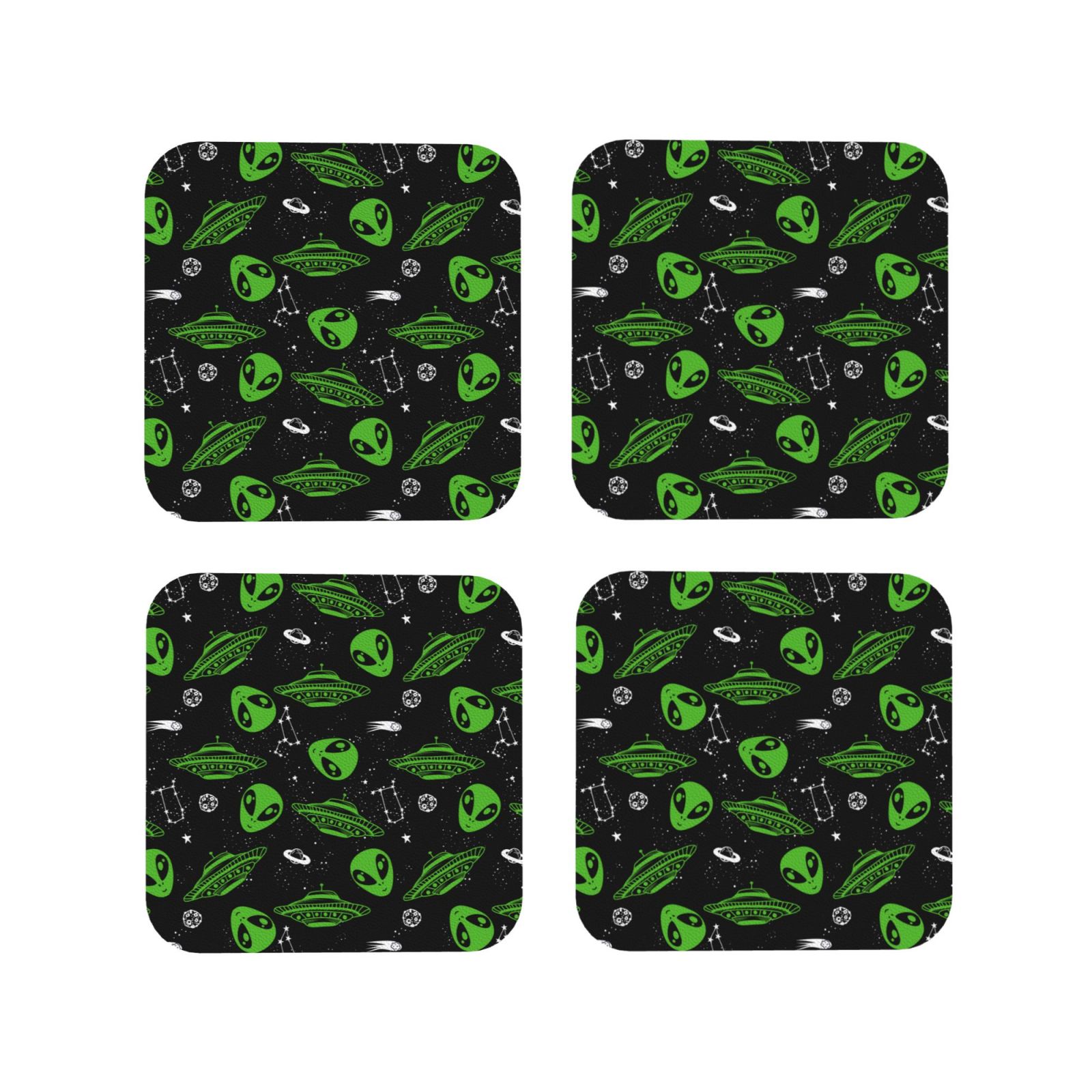 Drink Coasters, green Space Pattern -PVC Leather Coasters Sets of 4 for ...