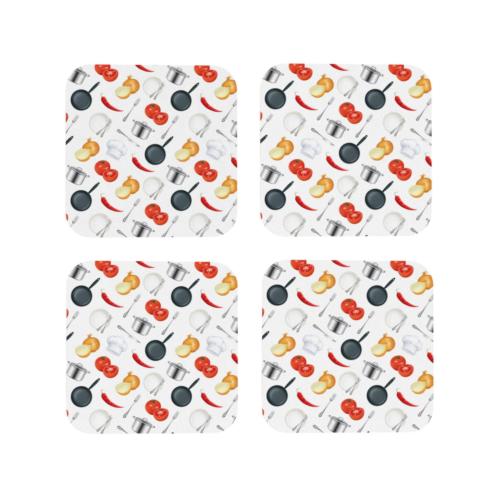 Drink Coasters, kitchen utensils Pattern -PVC Leather Coasters Sets of ...