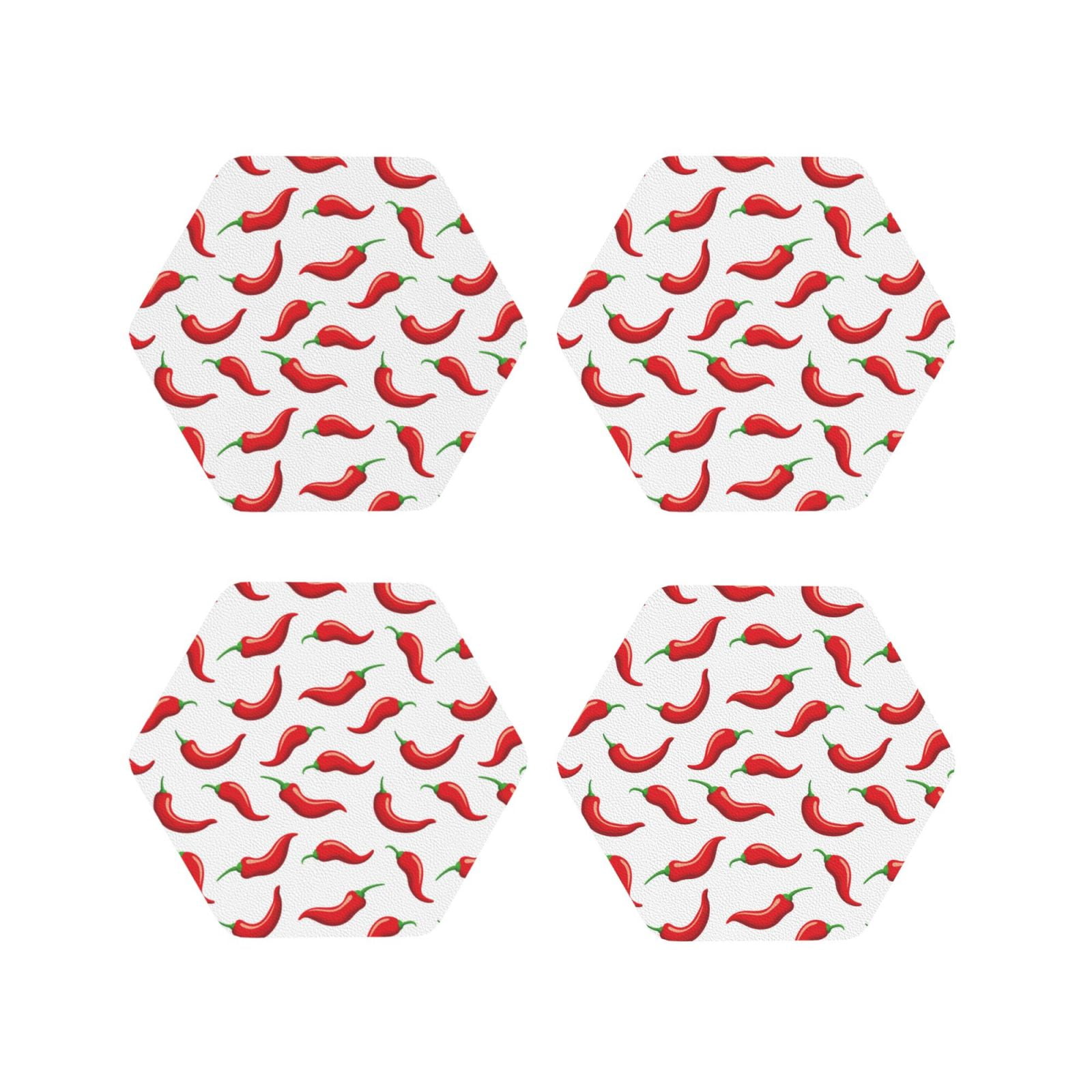 Drink Coasters, red Chili Pepper pattern -PVC Leather Coasters Sets of ...