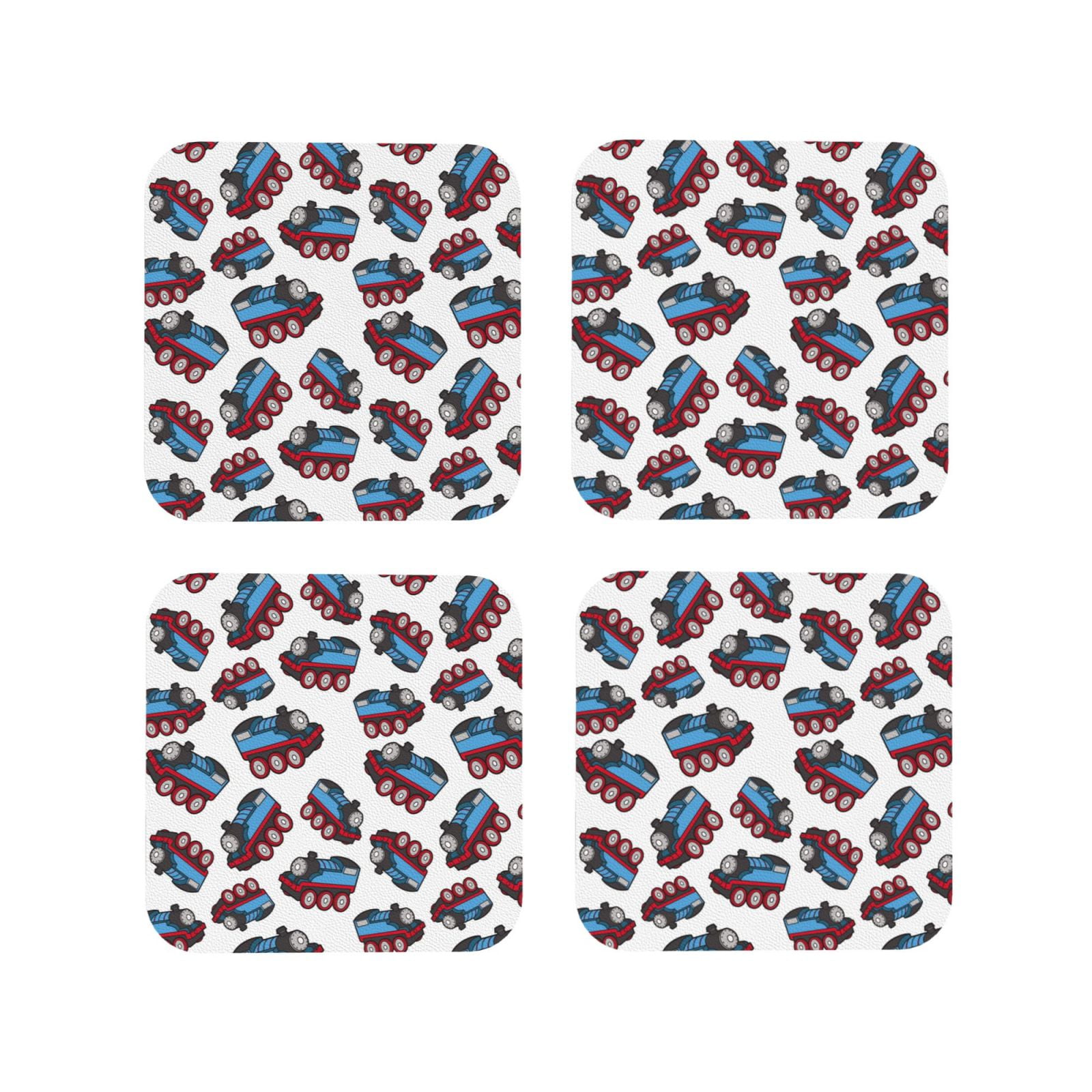 Drink Coasters, red Train Pattern blue -PVC Leather Coasters Sets of 4 ...