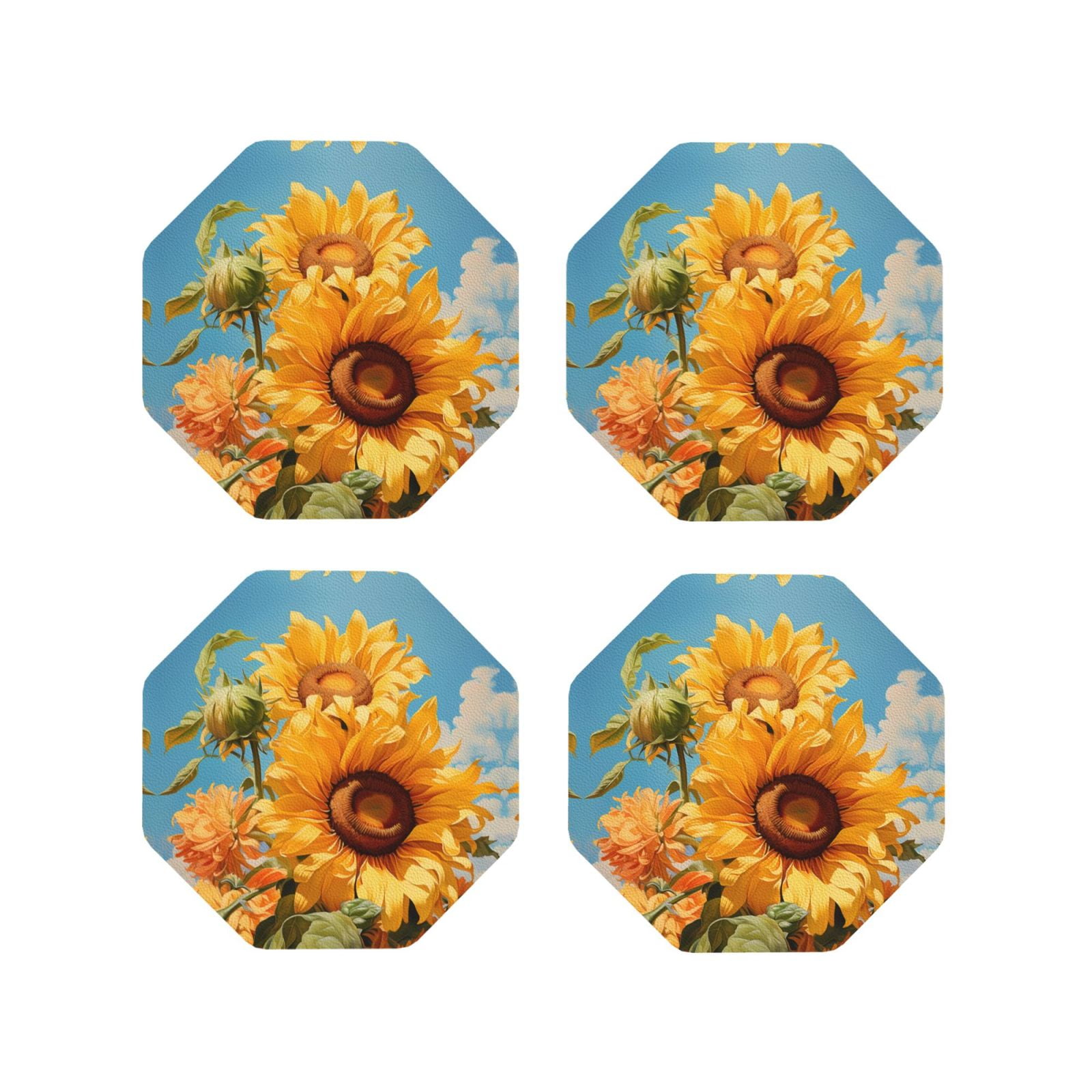 Drink Coasters, sunflower blue sky -PVC Leather Coasters Sets of 4 for ...