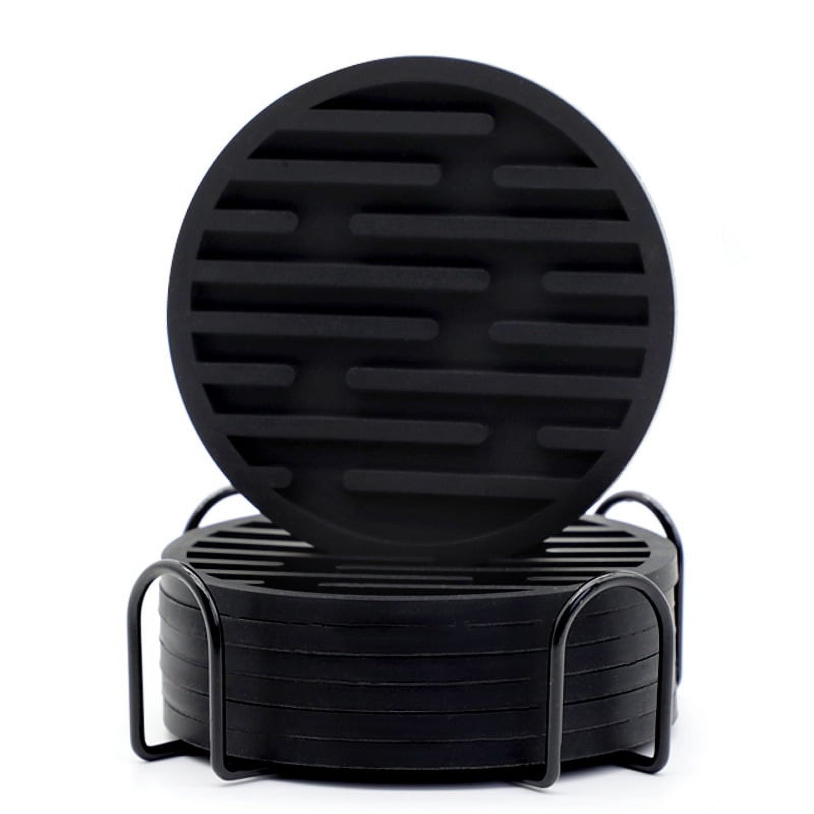 Drink Coasters with Holder, Set of 6 Silicone Coasters Tabletop ...