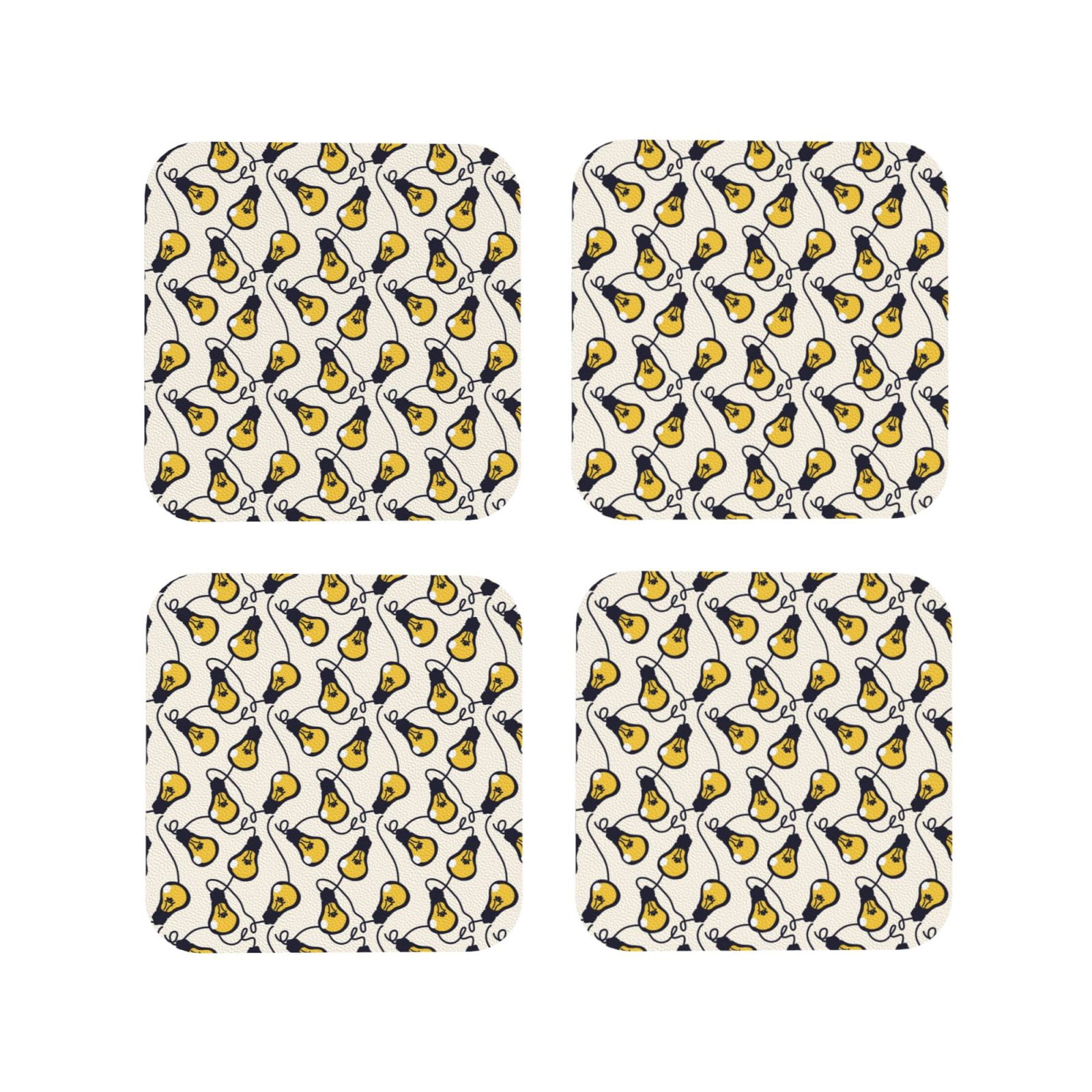 Drink Coasters, yellow Light Bulbs Print -PVC Leather Coasters Sets of ...