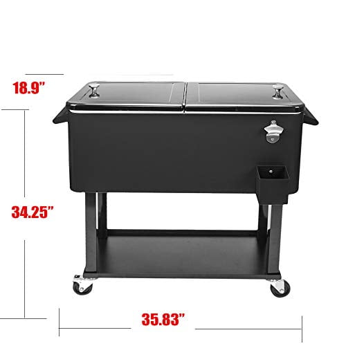 Drink Cooler Cart Portable Rolling Patio Cooler Trolley 80 Quart with ...