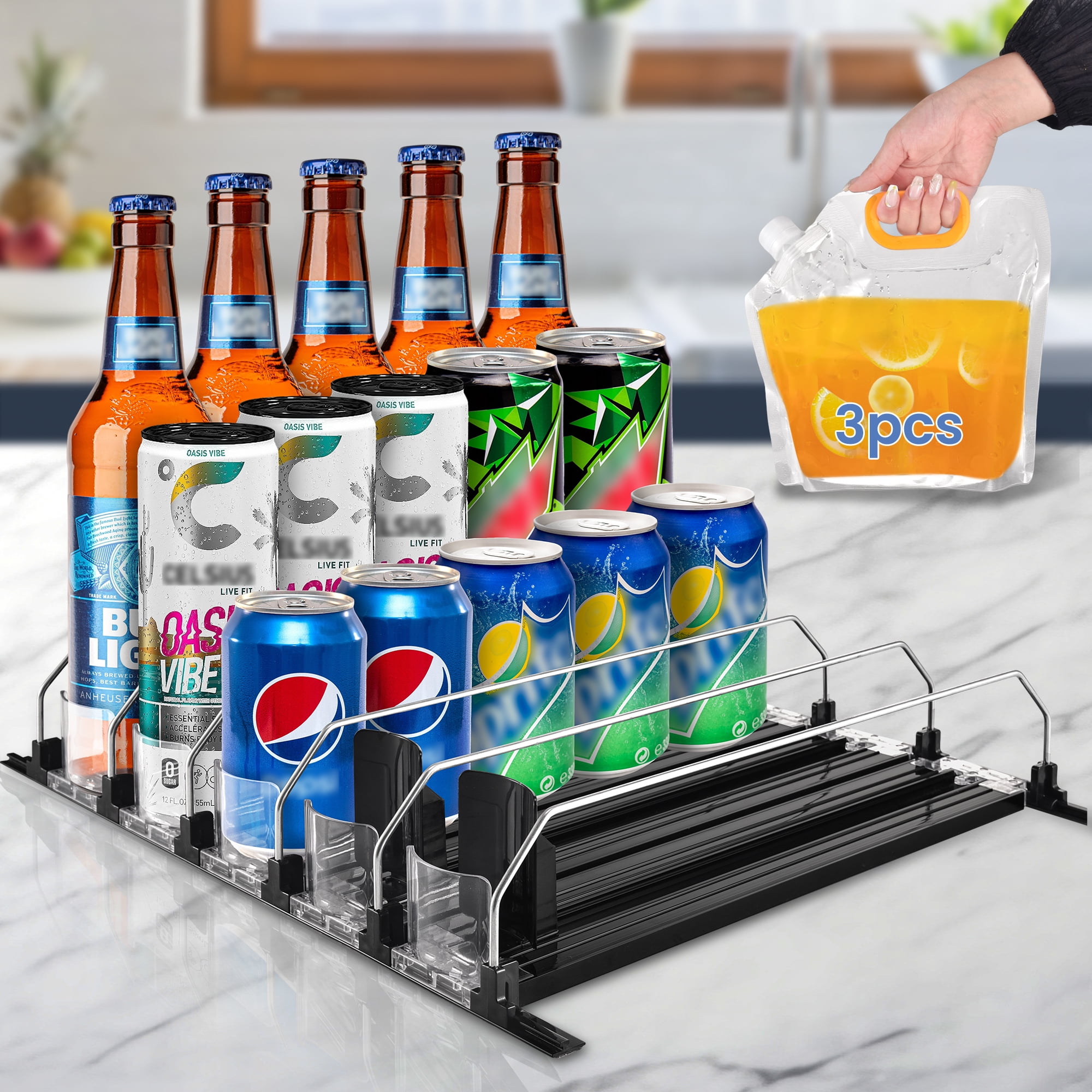 ARC Drink Dispenser, Automatic Soda Pusher Glide, Fridge Organizer, Adjustable for Cans and ...