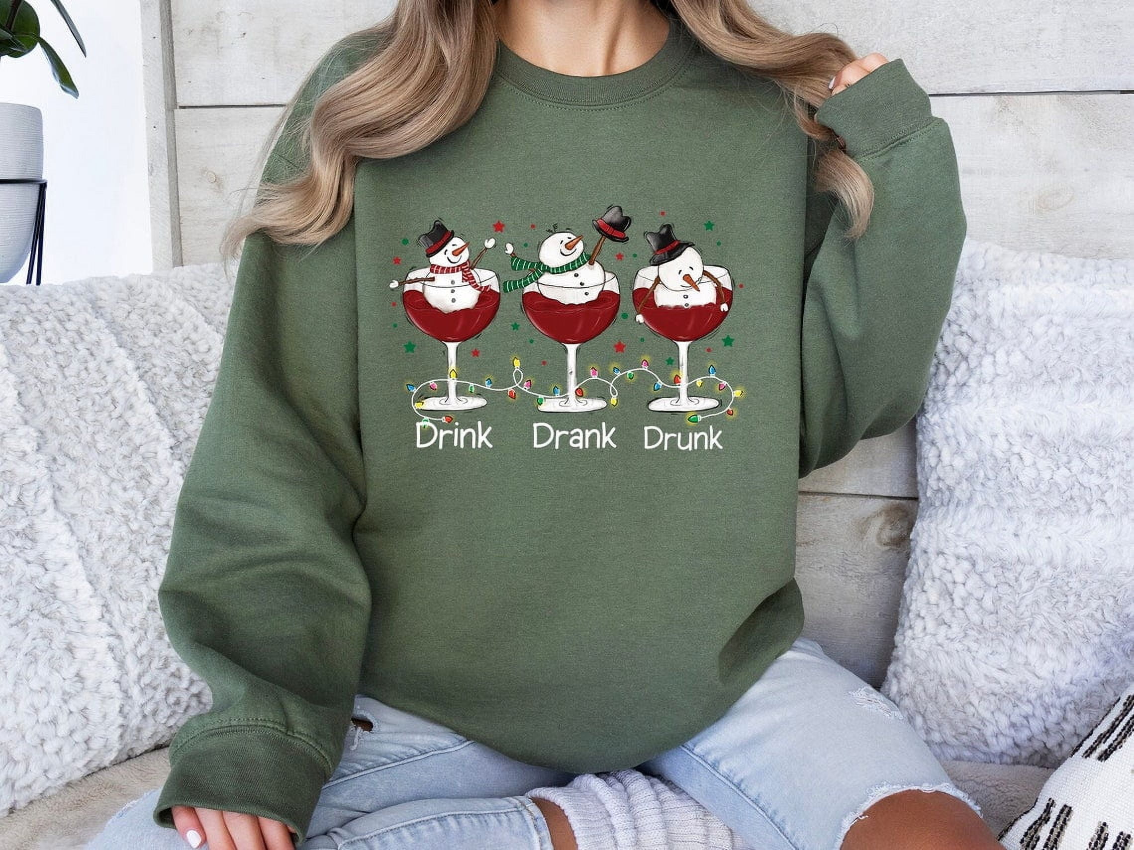 Drink Drank Drunk Snowman Wine Christmas Sweatshirt, Funny Christmas ...
