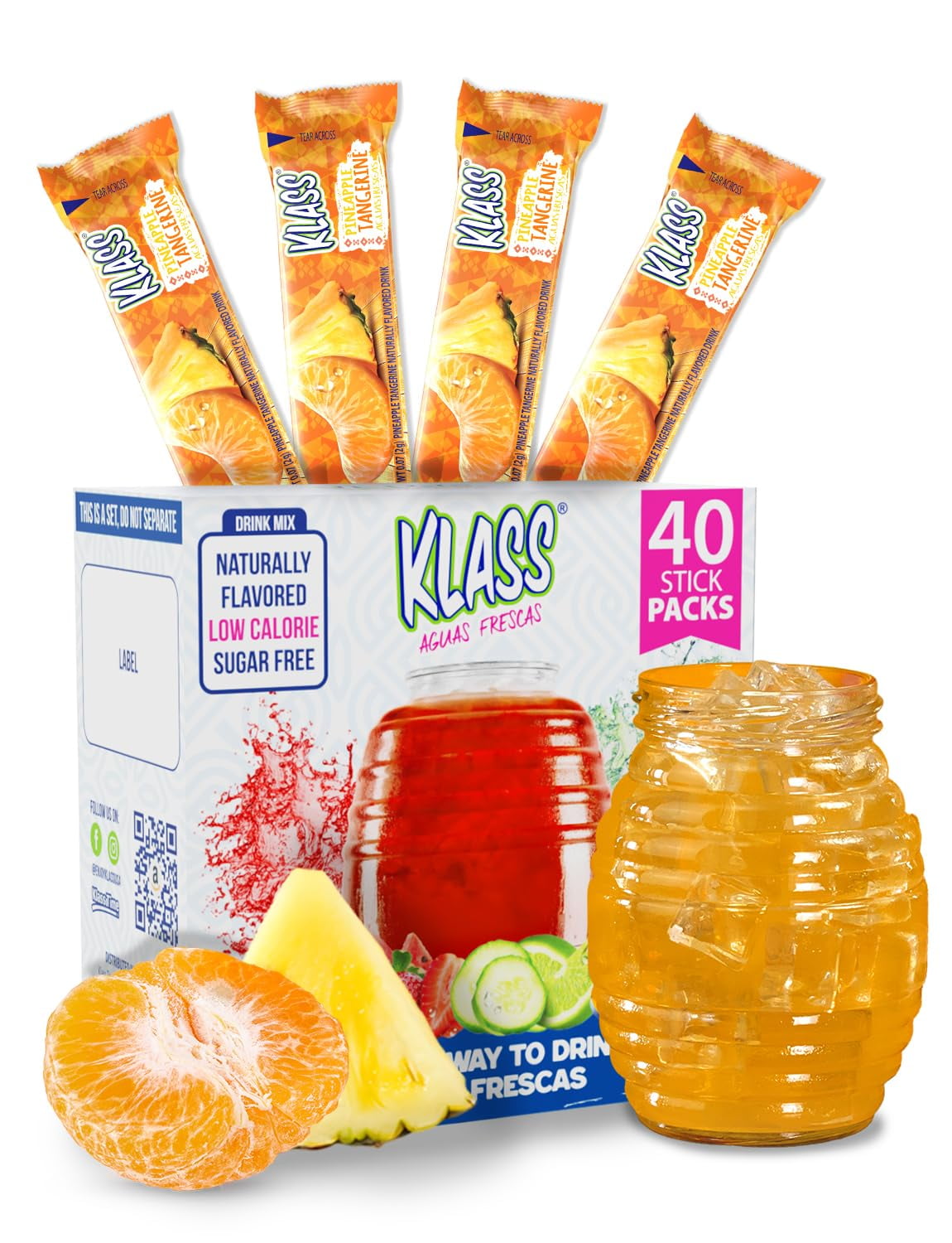 Klass Aguas Frescas | Drink Mix Pineapple Tangerine | Sugar Free! (40 ...