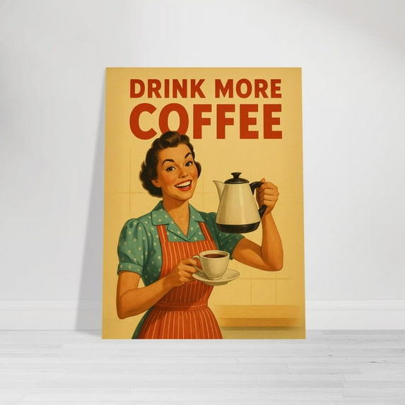Drink More Coffee Kitchen Wall Art, Mid Century Style Retro Wall Decor #4099, Unframed Poster ...
