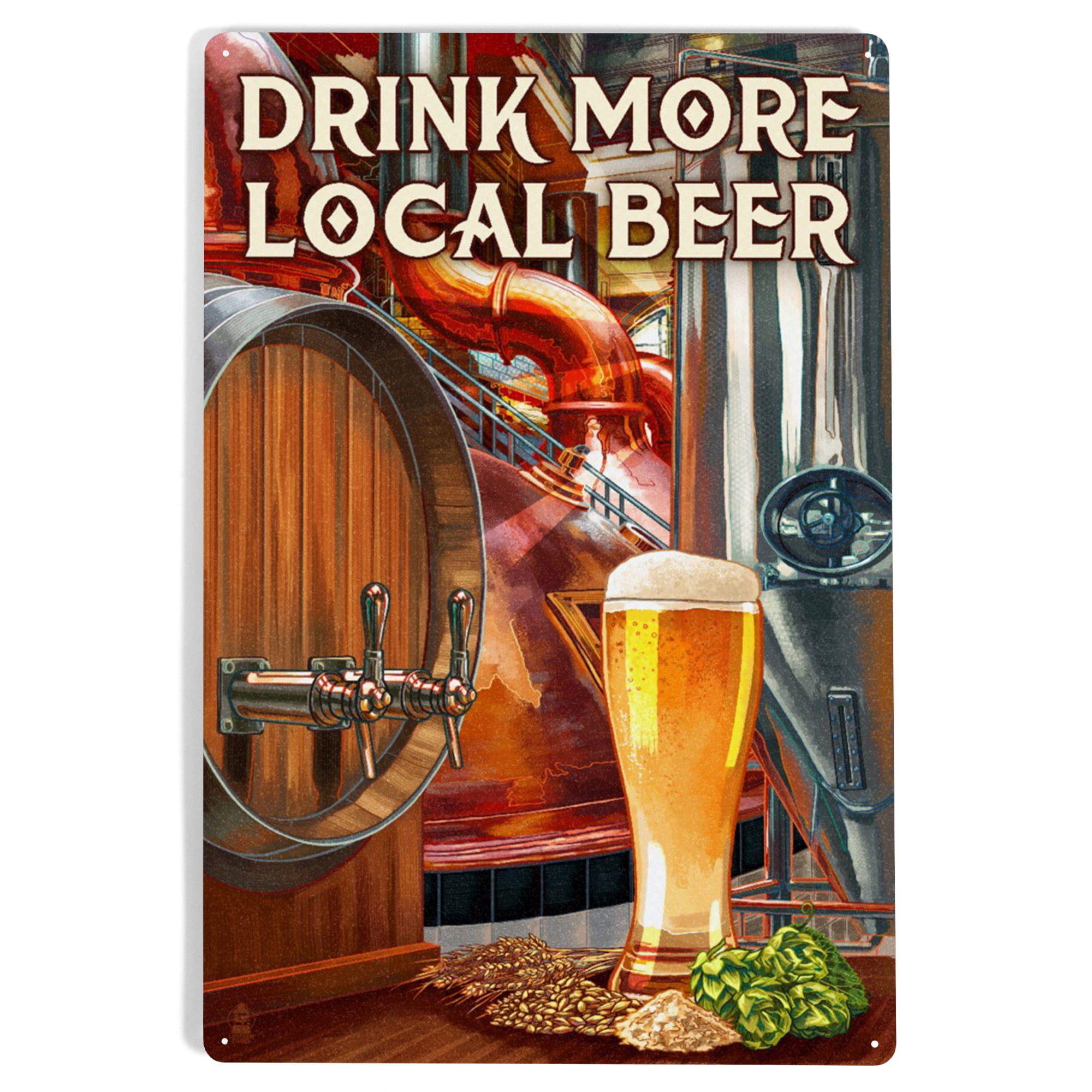 Drink More Local Beer, Brewery Scene (12x18 Aluminum Art, Indoor ...