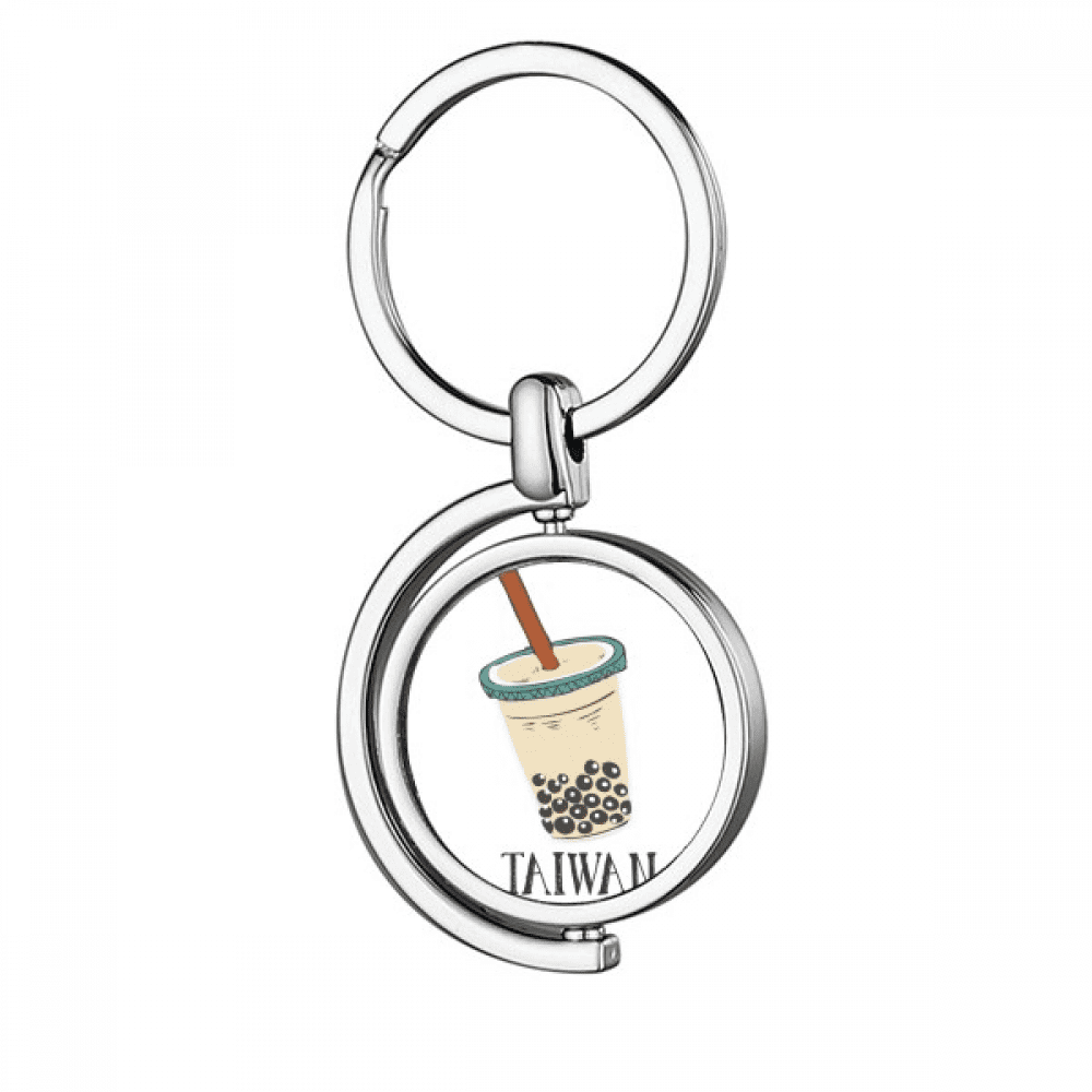 Drink Pearl lk tea Food Taiwan Rotating Keychain Metal Keyring Holder ...