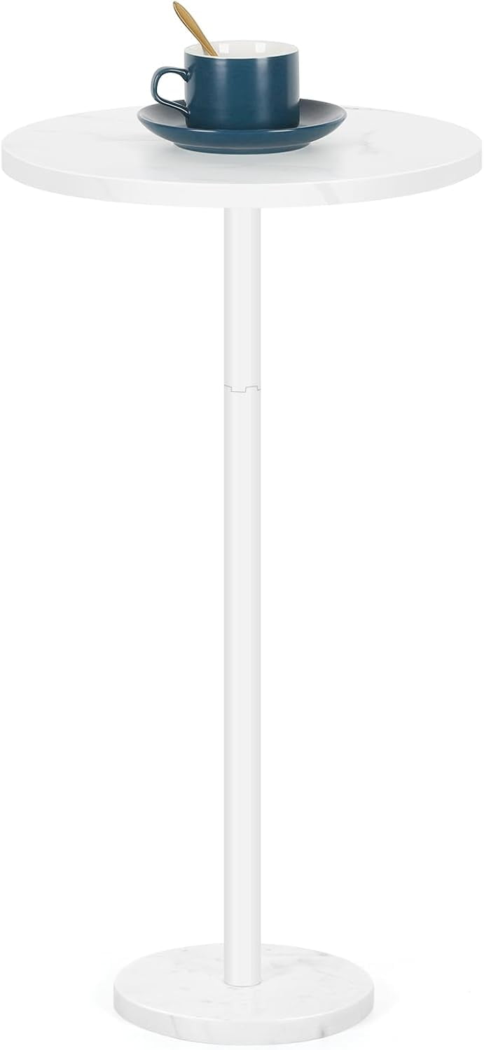 Drink Side Table Outdoor Small Round Pedestal Table with Marble Base ...