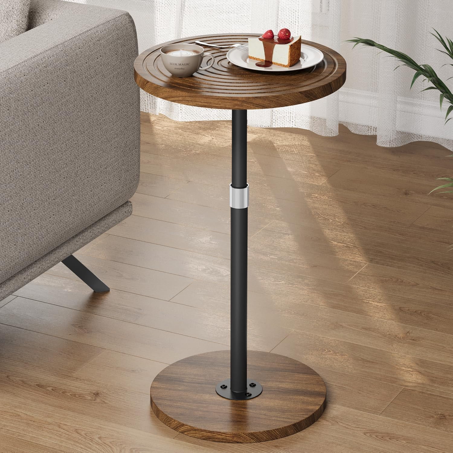 Drink Table, Adjustable-Height Round Side Table for Small Spaces ...