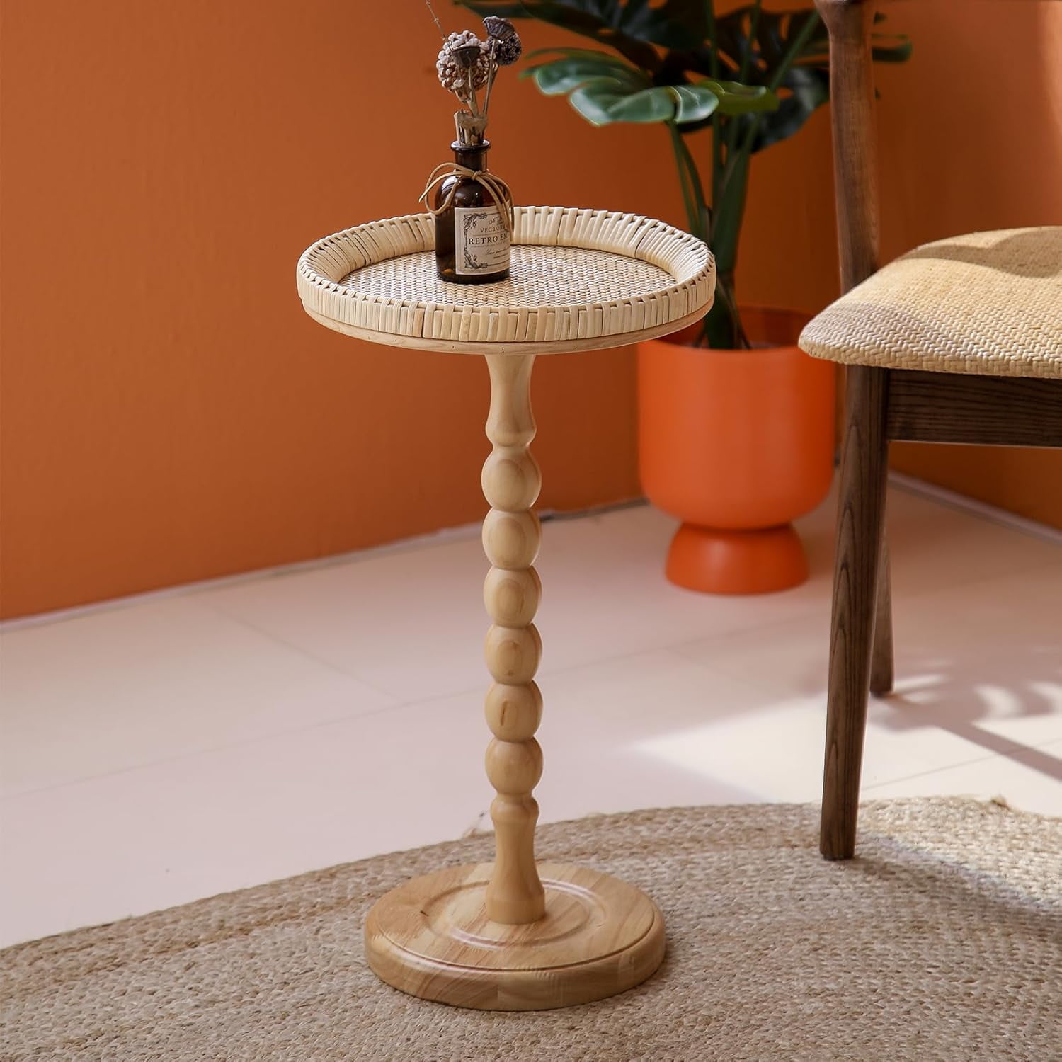 Drink Table，Rattan Round Small Side Table for Small Spaces, Circle End ...