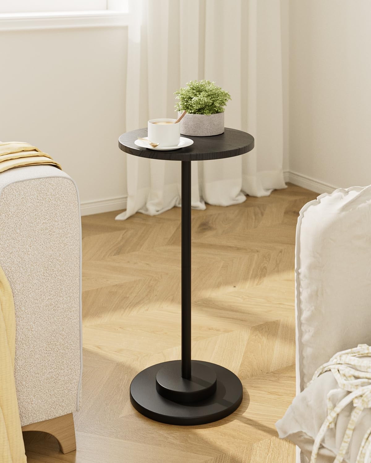 Drink Table, Round Side Table for Small Spaces, Pedestal Side Table ...