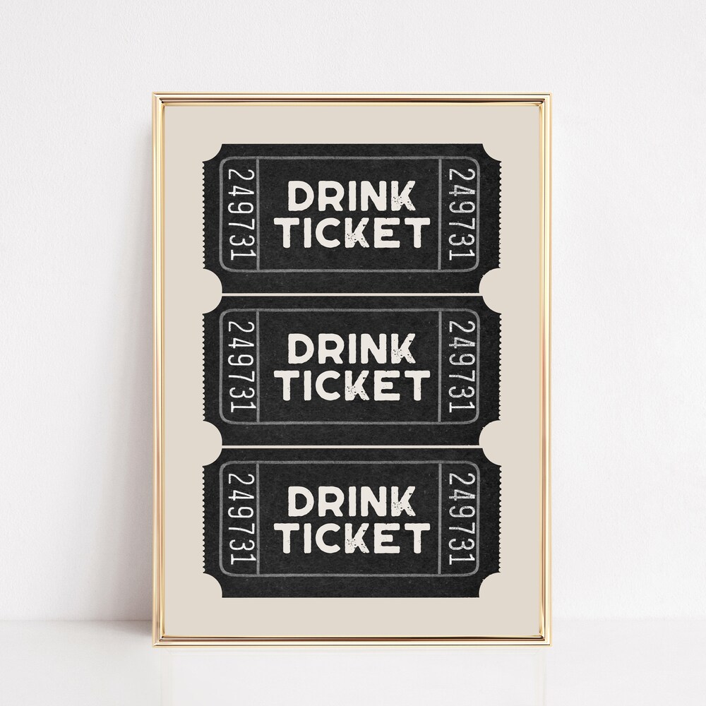 Drink Ticket Print, Retro Bar Cart Print, Drink Ticket Poster, Trendy ...