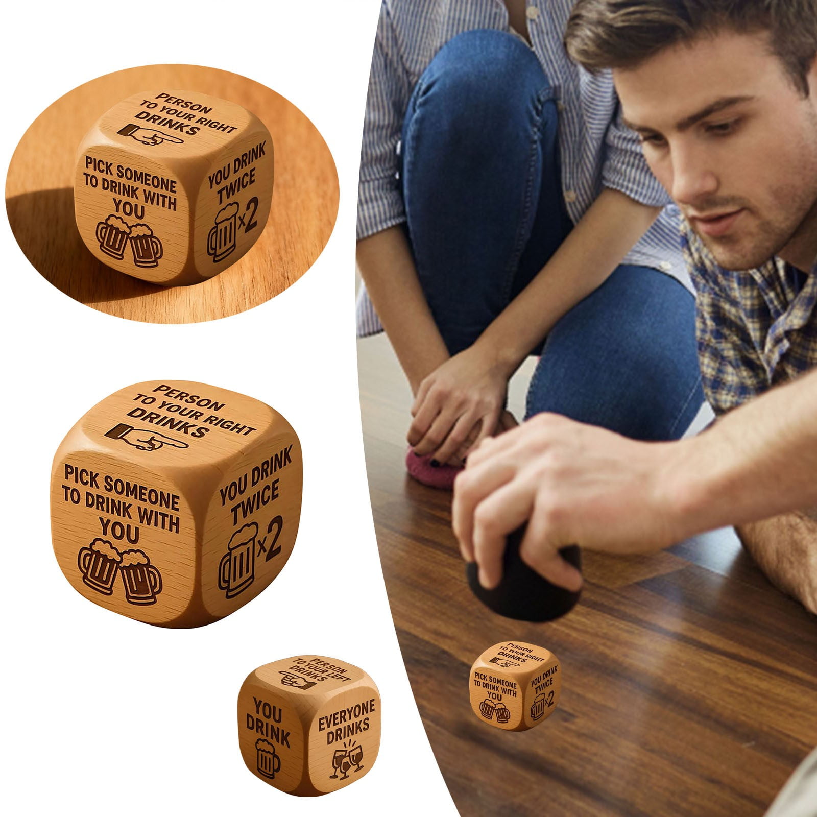 Drinking Dice Game, Wooden Party Dice with Fun Commands for Game Night ...