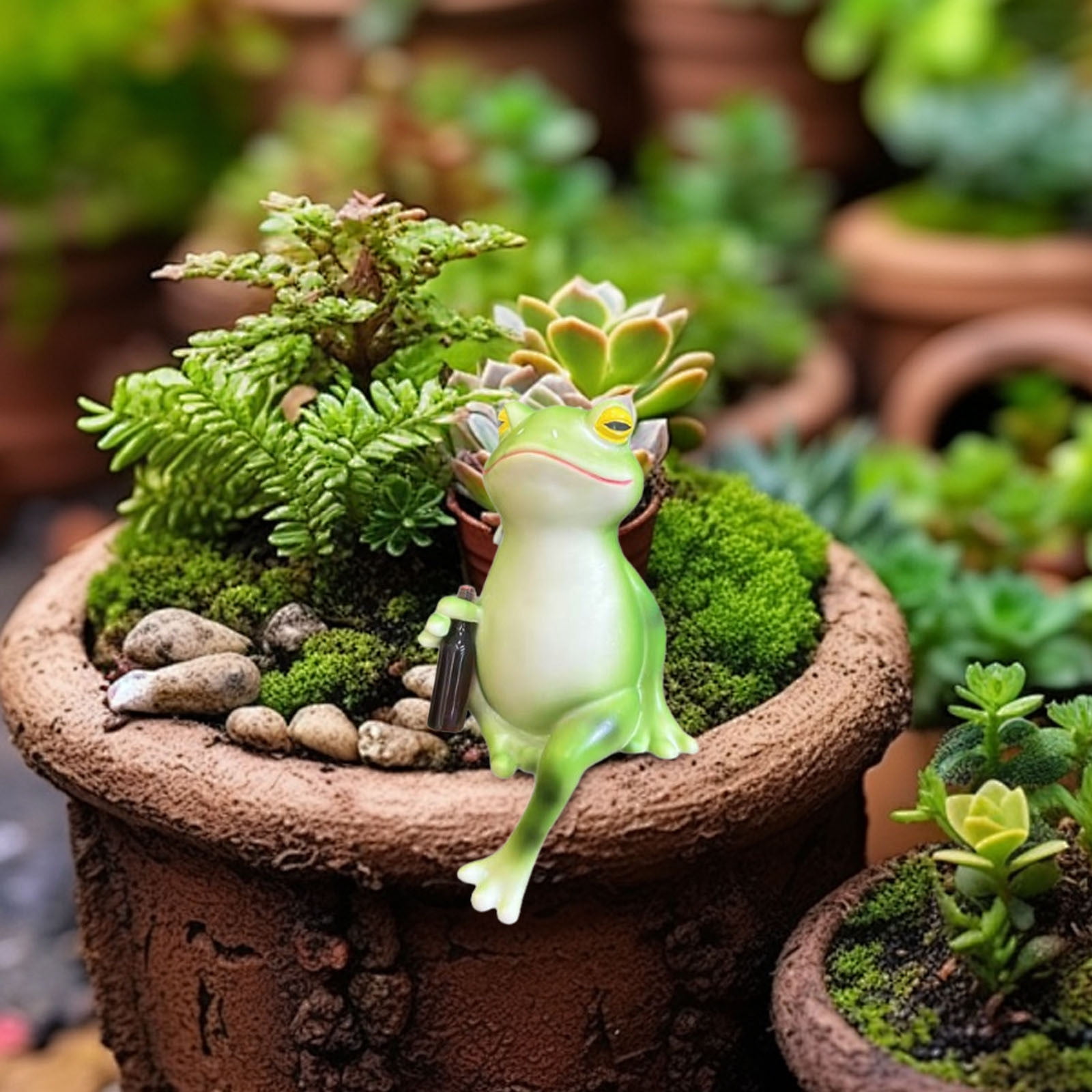 Drinking Frog Statue, Garden Decor Flower Pot Hugger Resin Hanging Frog ...