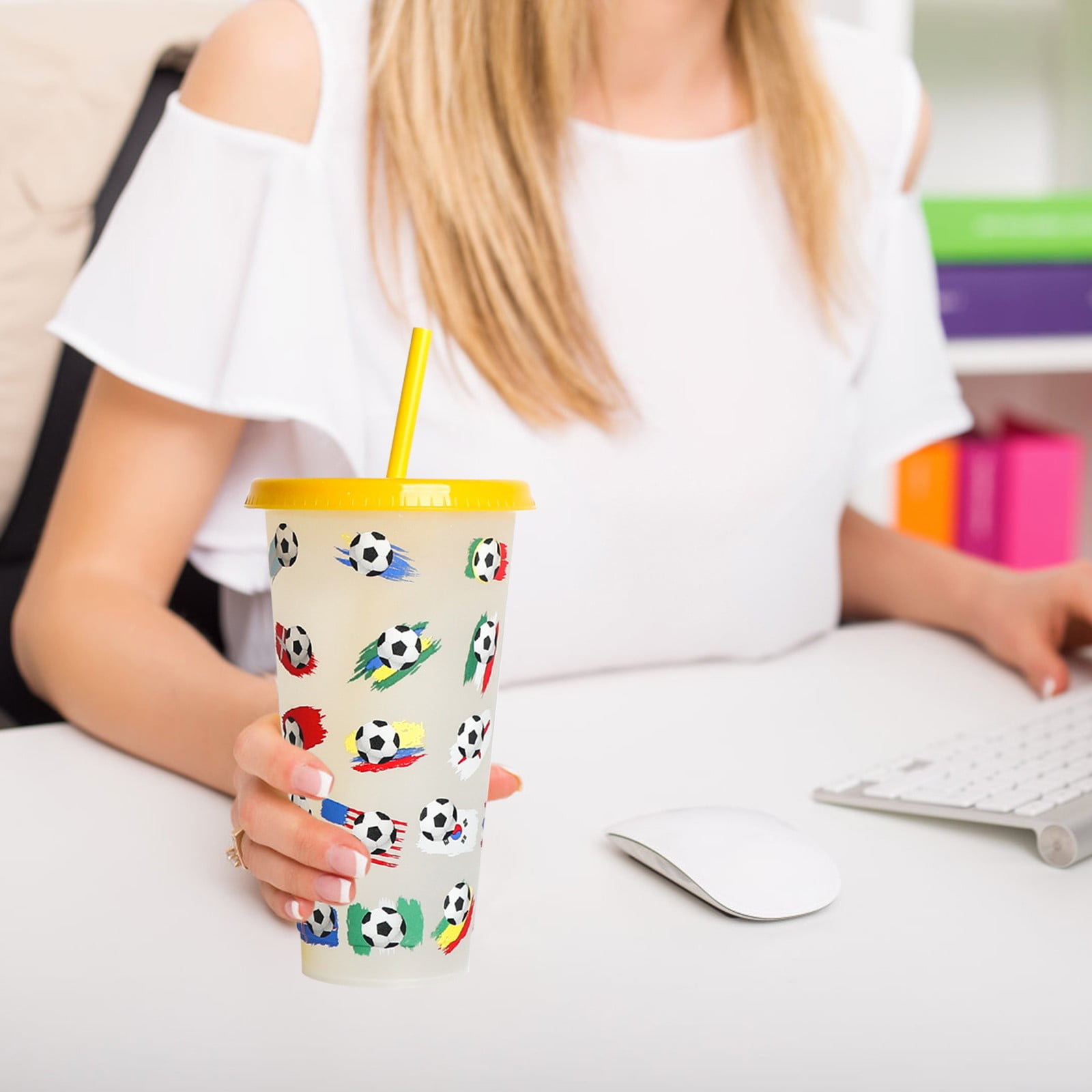 Drinking Glass Creative Water Cup Football Cup Pp Plastic Straw Cup Football Plastic Transparent ...