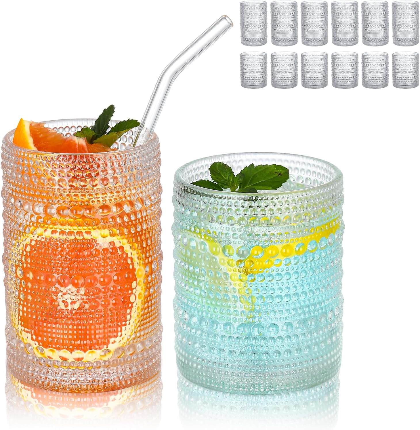 Drinking Glass Set Vintage Glassware Set Cocktail Glass Set, Embossed ...