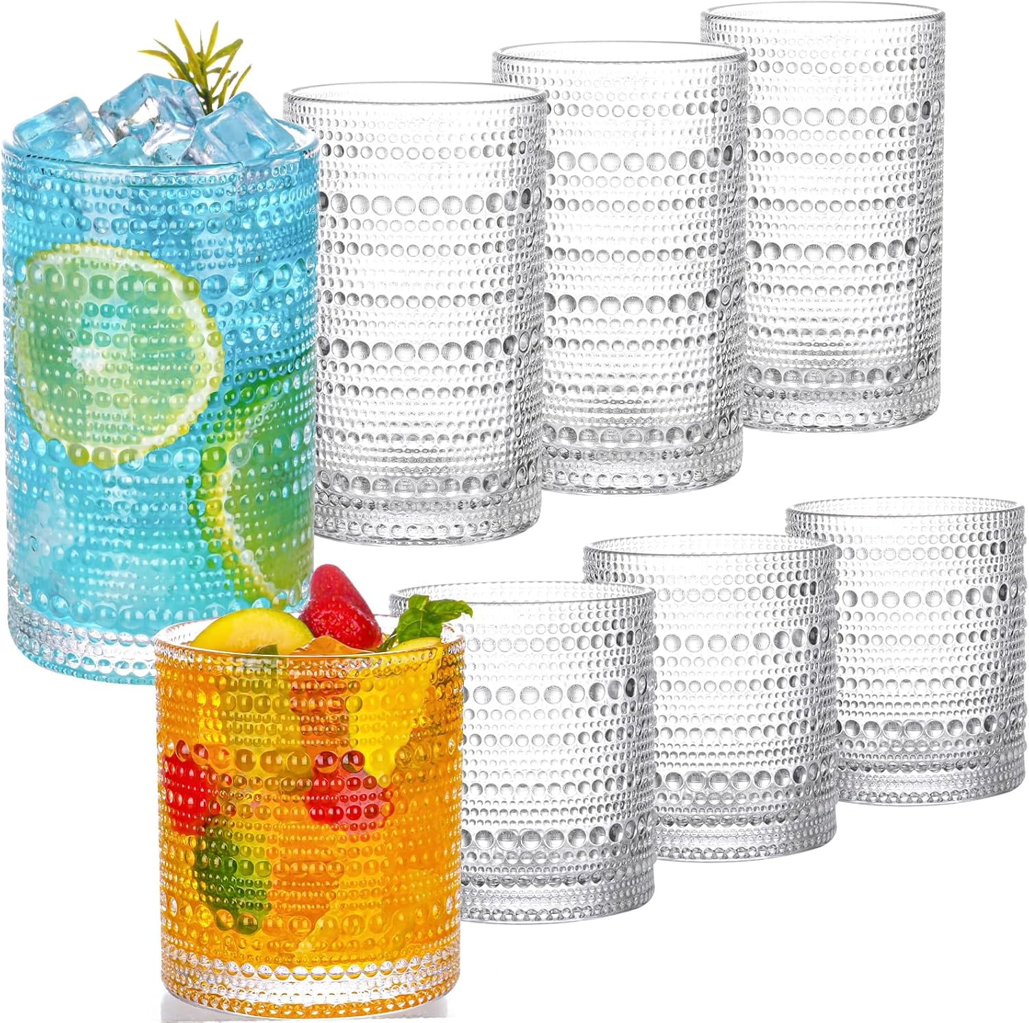 Drinking Glasses 8 Piece Glass Set 12oz Hobnail Drinking Glasses and ...