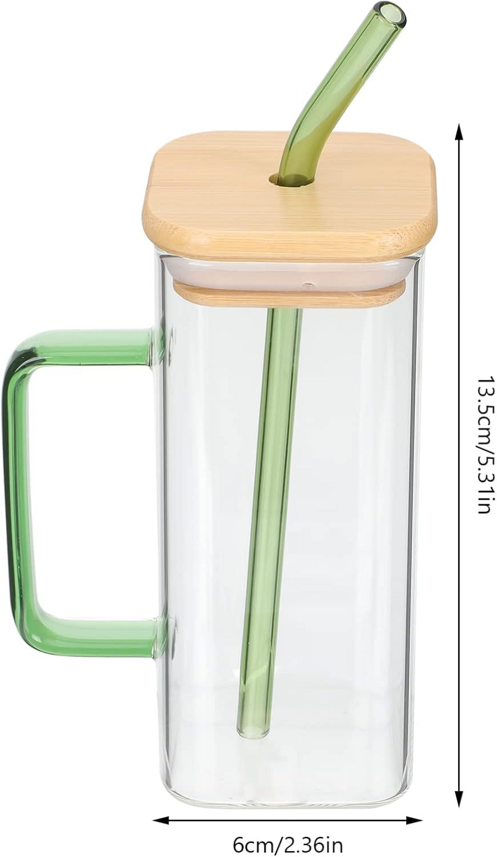 Drinking Glasses, with Bamboo Lid and Set, 13.5Oz(401ml) Square Cup ...