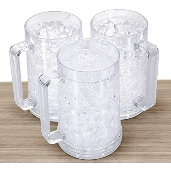 Drinking Glasses Cups, Double Wall Gel Freezer Beer Mugs, Freezer Ice ...