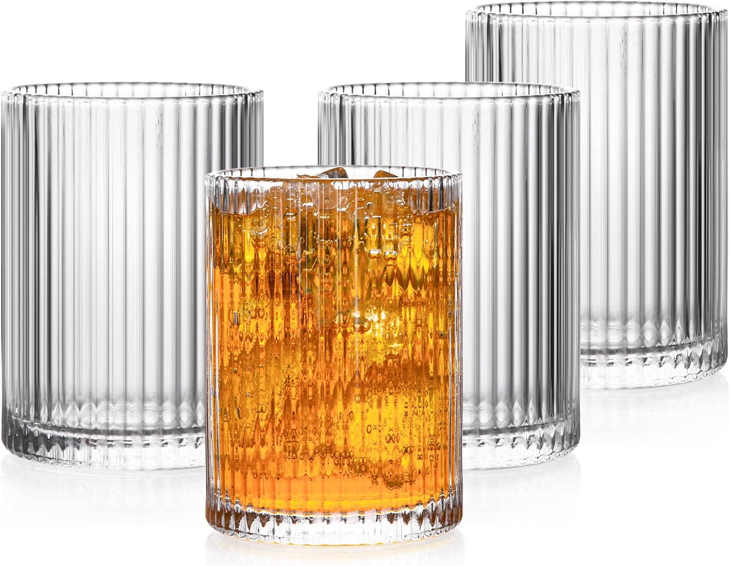 Drinking Glasses with Origami Style Set of 4 Glass Cups, 9oz Ribbed ...