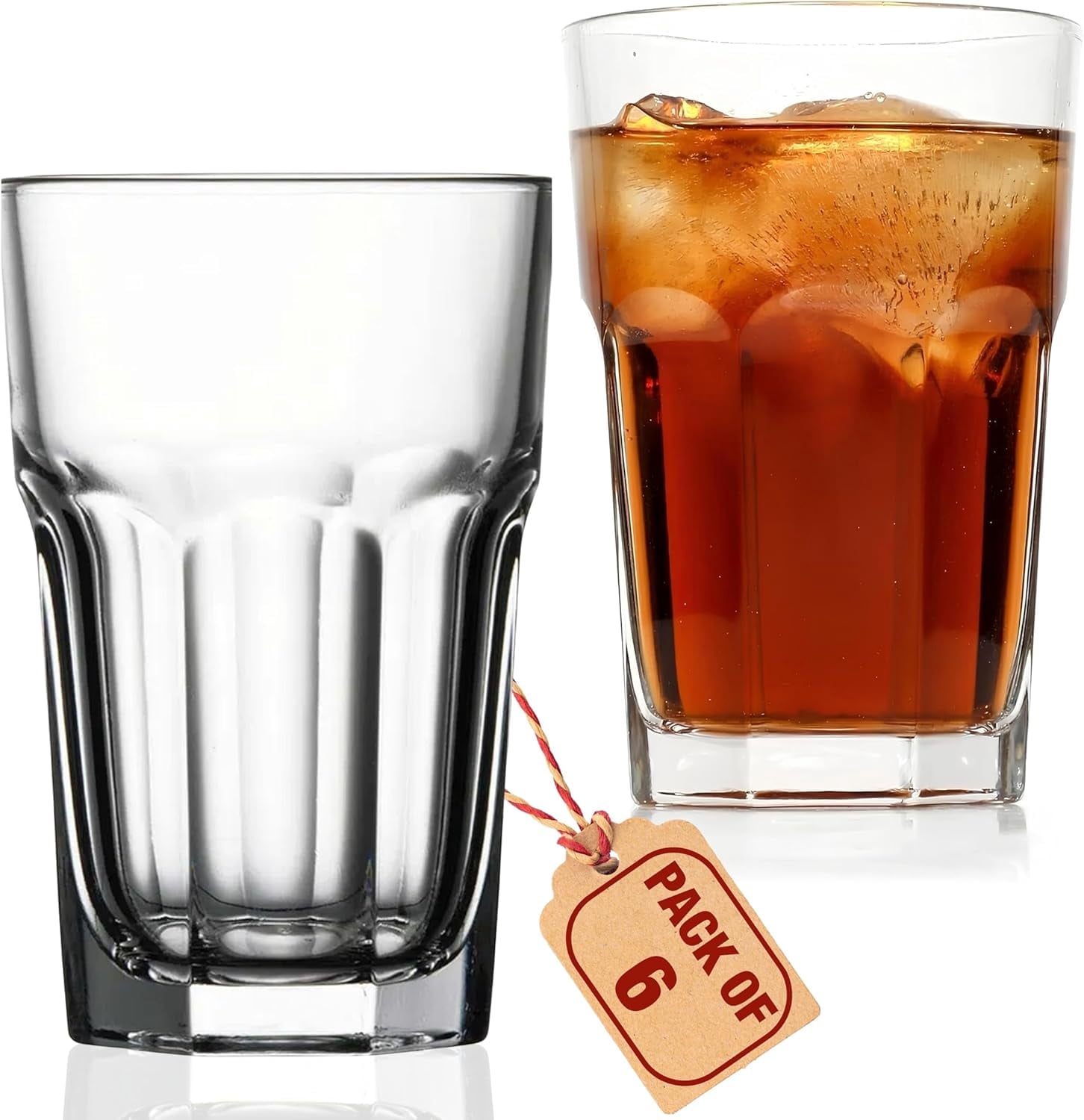 Drinking Glasses Set of 6, 12.5 oz Water Glasses – Durable Glassware ...