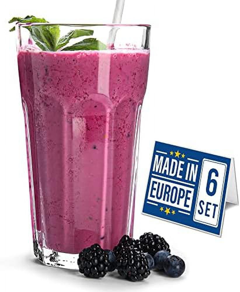 Drinking Glasses Set of 6, Premium Lead-Free Clear Iced Tea Glasses ...