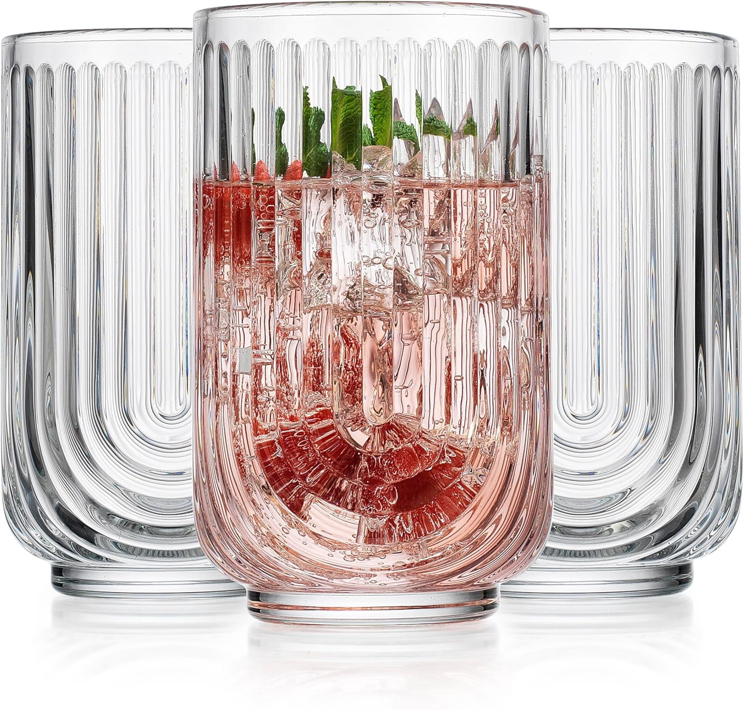 Drinking Glasses Set of 8. 17oz Vintage Cups. Ripple Cocktail Glasses ...