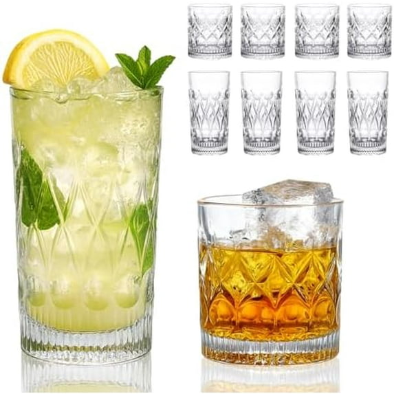 Drinking Glasses Set of 8, Glassware Drink Set, 4pcs 12oz Highballs and ...