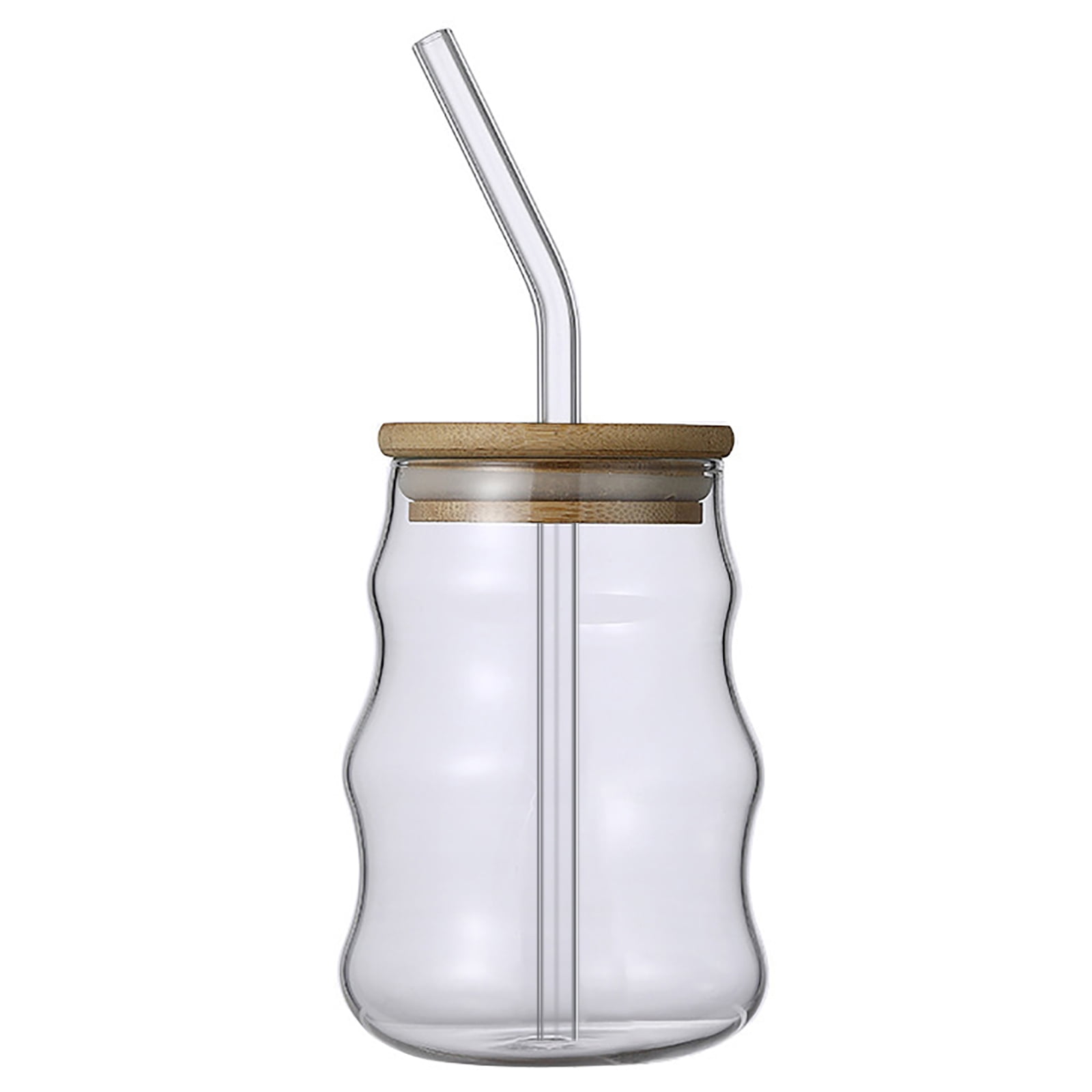 Drinking Glasses with Bamboo Lids and Glass Straw 17oz Wave Shaped ...
