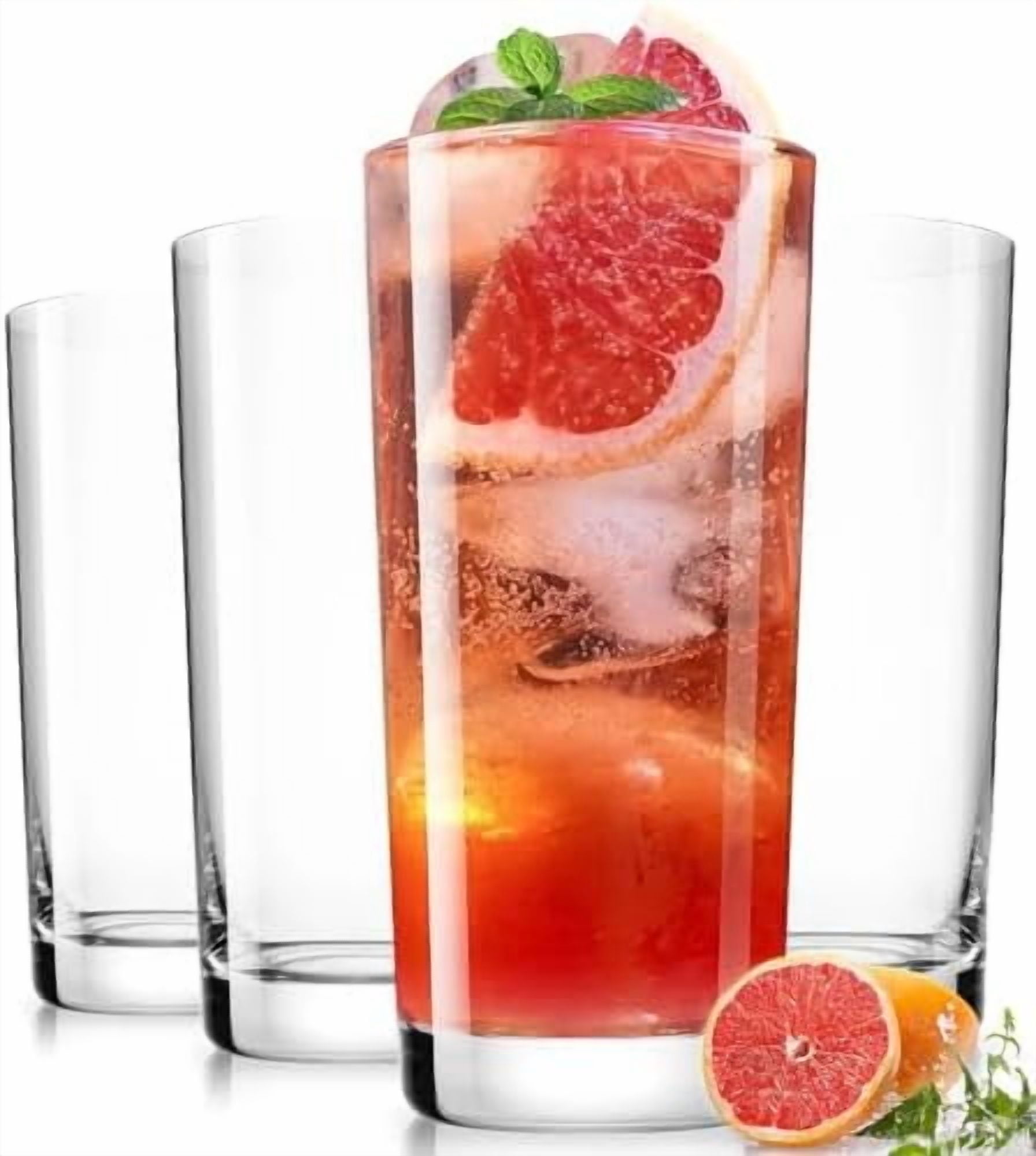 Drinking Highball Glasses Set of 4, Water Glasses 16 oz, Wide Mouth ...
