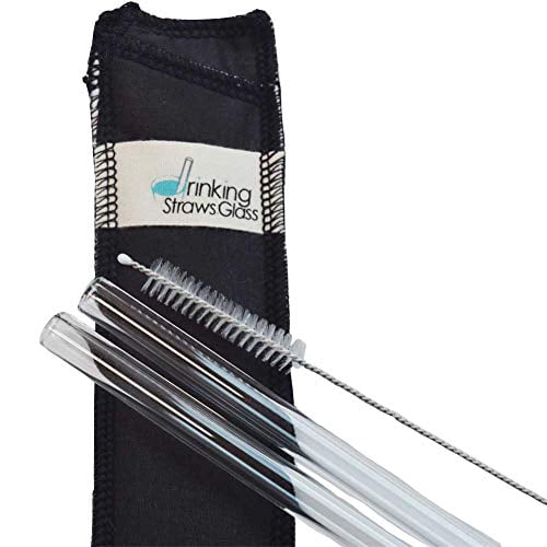 Drinking Straws.Glass - Double Glass Straw Set - 9.5mm x 8" - Black ...