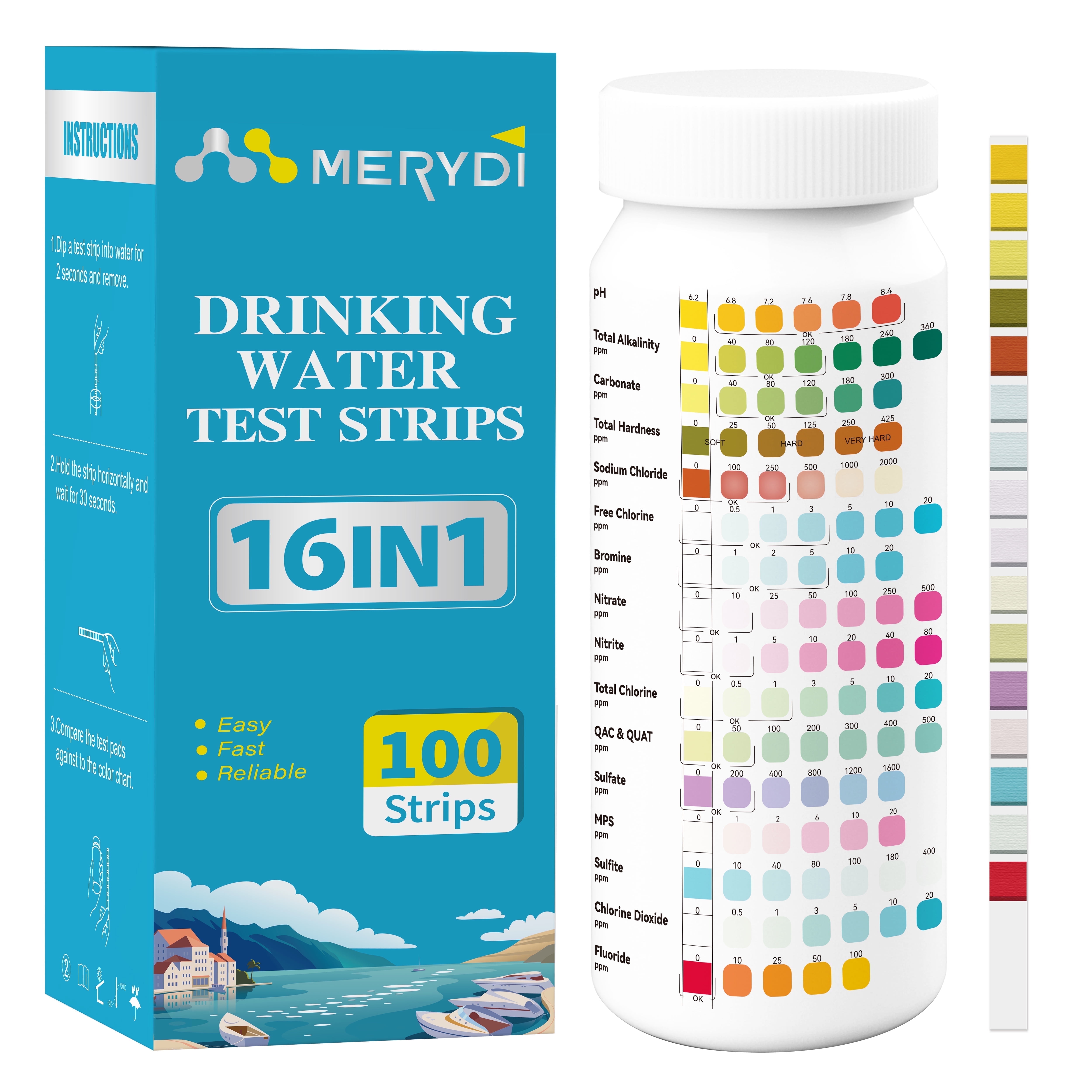 MERYDI Drinking Water Testing Kit 16 in 1 Test Strips for Well & Tap ...