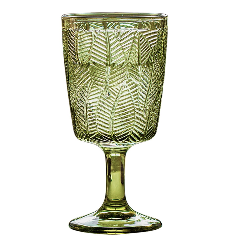 Drinks Goblet Embossed Glass Wine Cup Retro Leaves Pattern Water Goblet ...