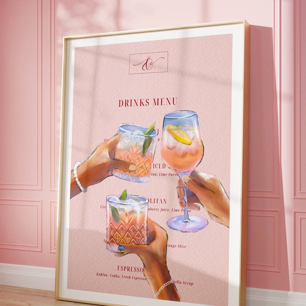 Drinks Menu Poster, Cheers Print, Bar Cart Decor, Trendy Kitchen Wall ...