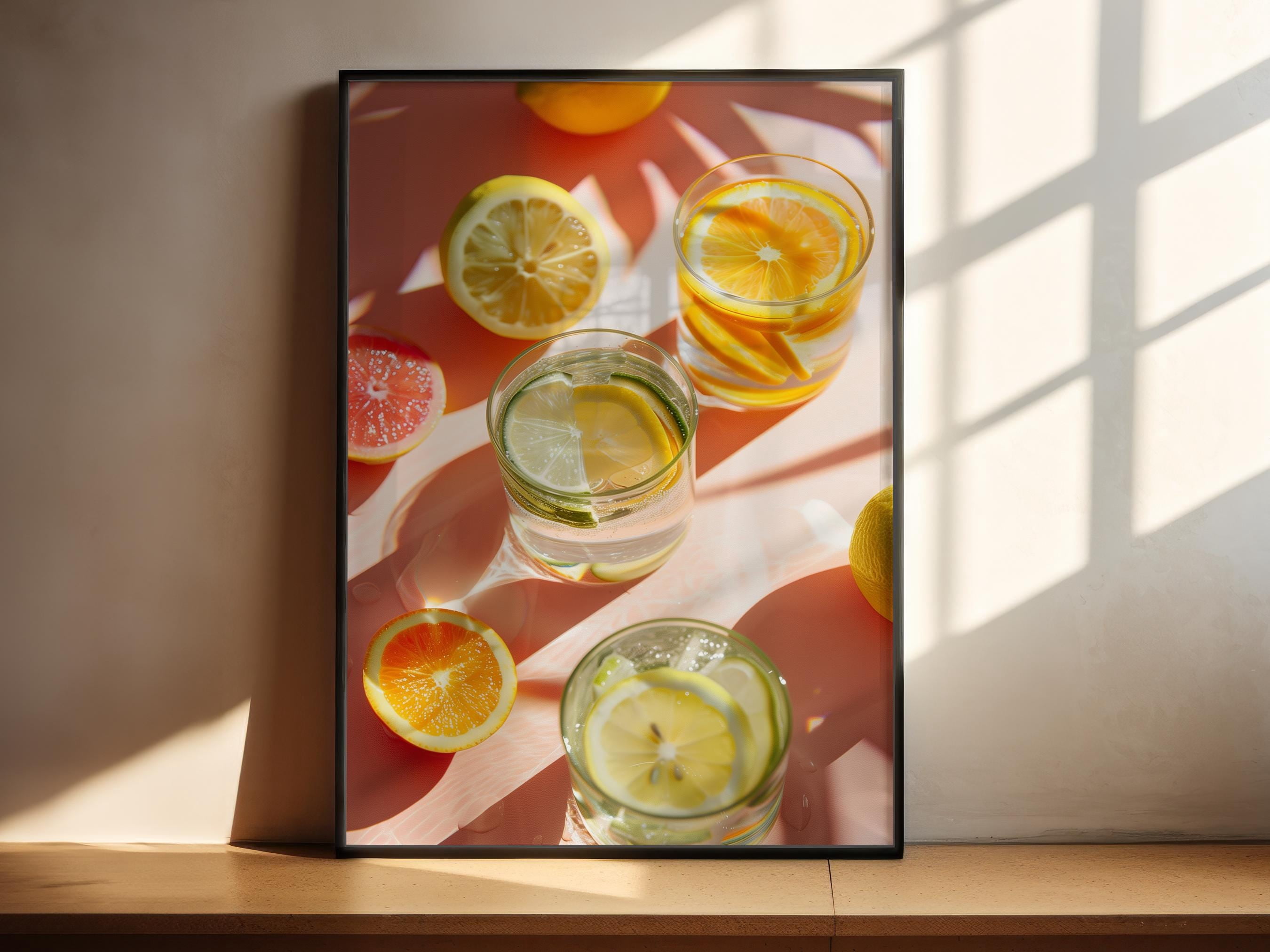 Drinks Wall Art, Pink Summer Poster, Kitchen Wall Art, Bar Cart Decor ...