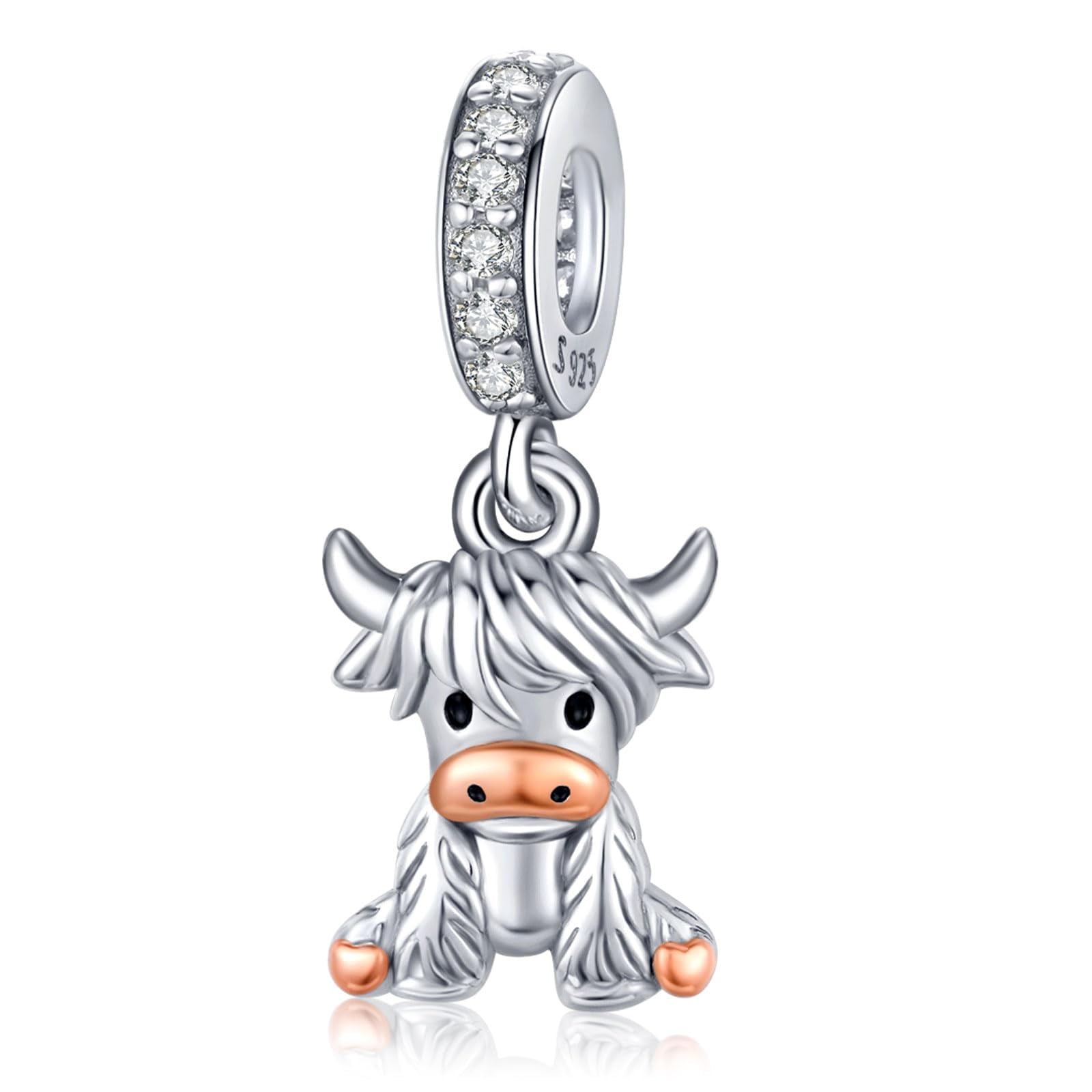 Drinsper Highland Cow Charm, 925 Sterling Silver Birthstone Cow Charm ...