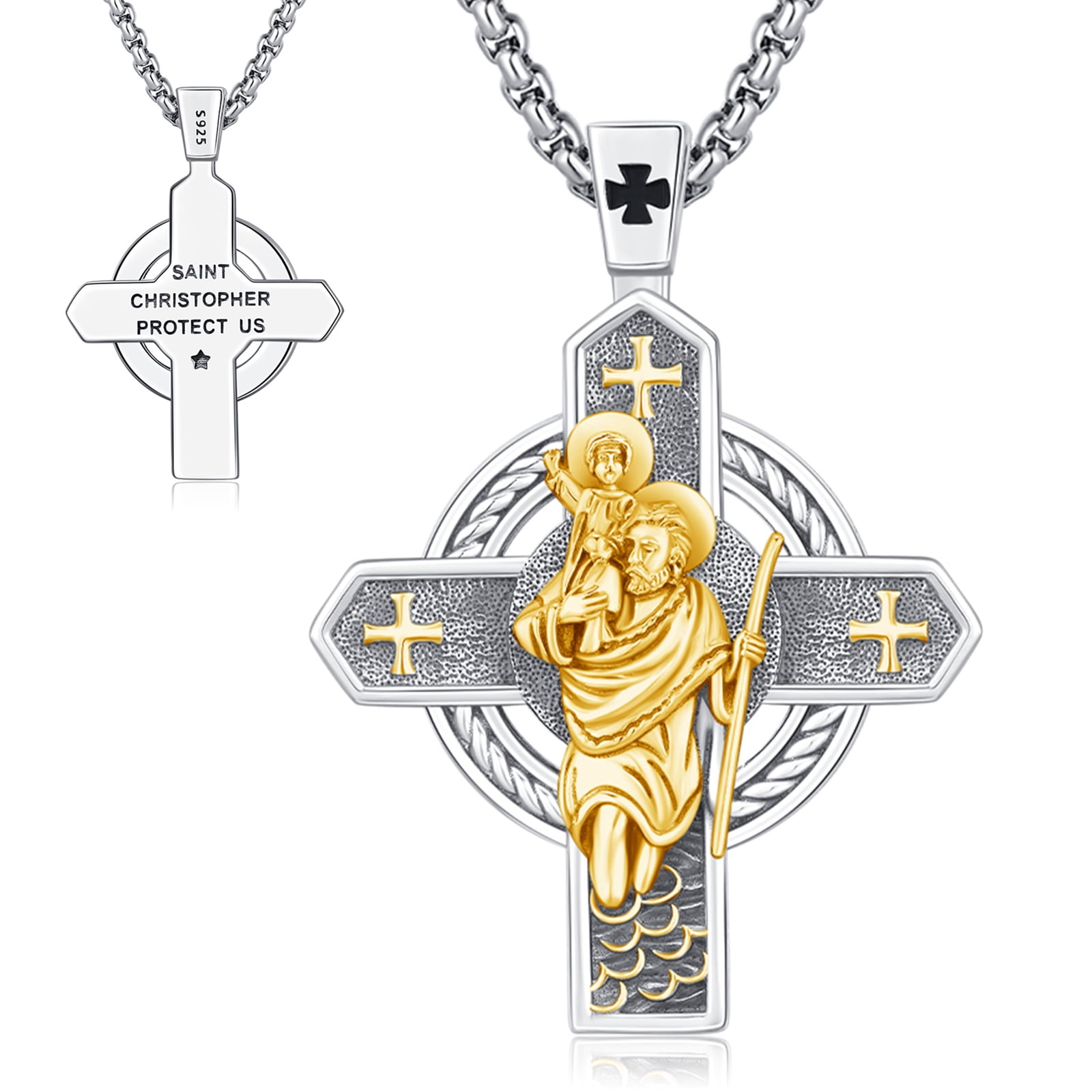 Drinsper St Christopher Medal Necklace for Women Men Patron 925 ...