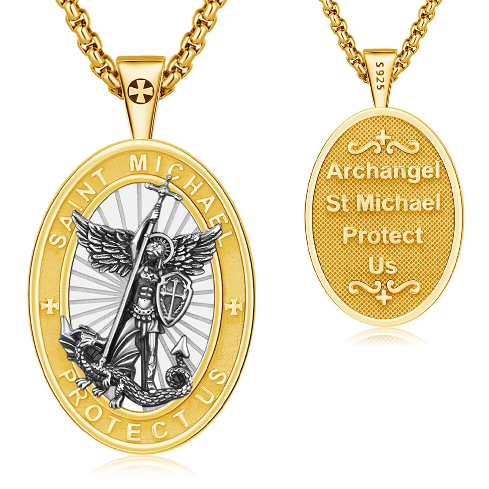 Drinsper St Michael Archangel Medal Necklace for Men Women, 925 ...